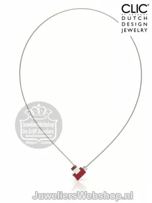Clic collier C206R staaldraad met rood blokje en balkje