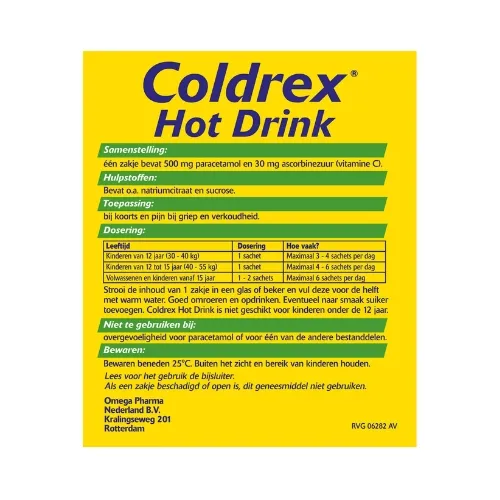 Coldrex Hot Drink Vitamine C Paracetamol 500mg Sachets 10 stuks ...