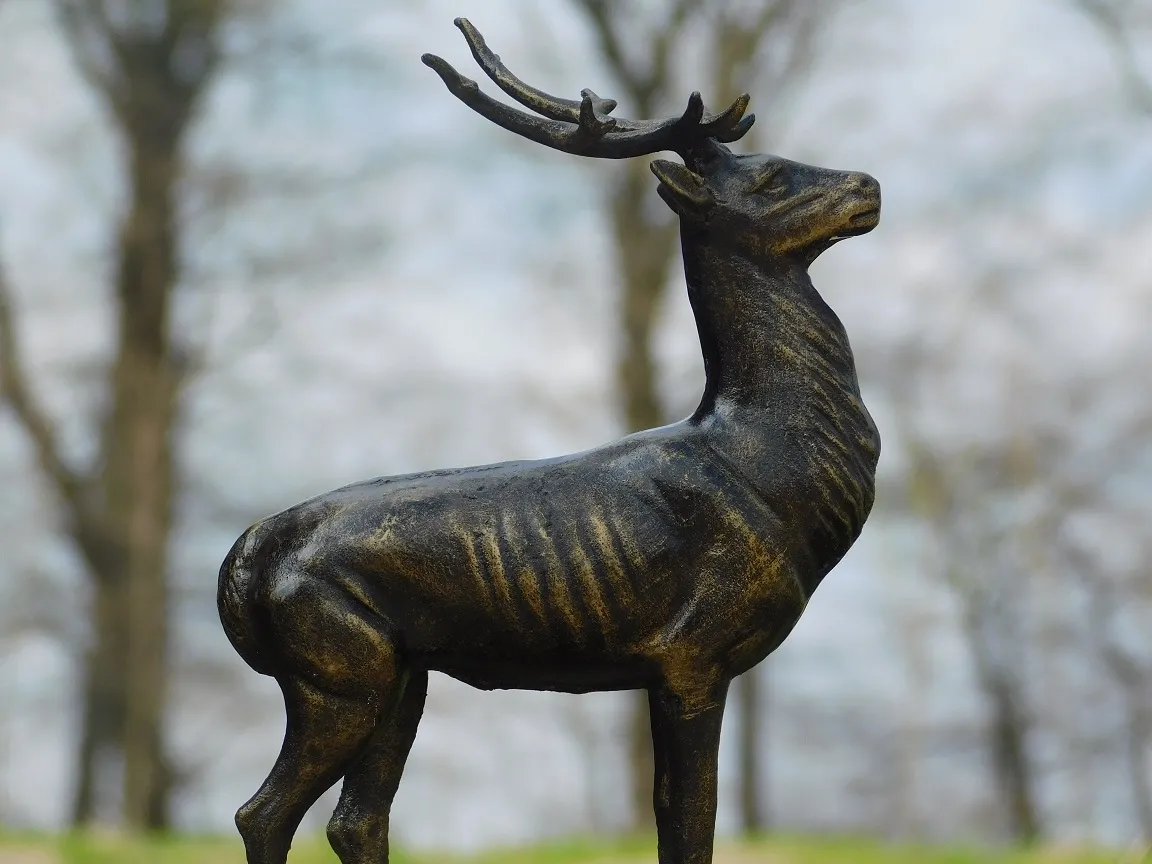 Hert - staand met gewei - metaal - 30 cm - bronskleurig