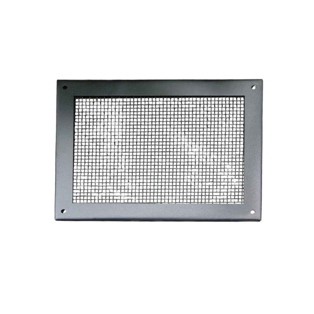 Rechthoekig ventilatierooster met massief (fijn) gaas, mat zwart