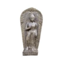 Boeddha - stenen beeld - 80 cm - lachend - klassiek wit