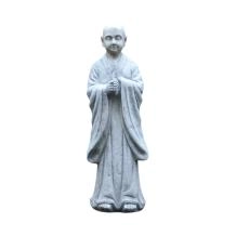 Zittende Shaolin monnik - biddend - stenen beeld - wit