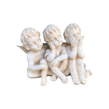 3 Engel in Reihe sitzend - Polystone - 26 cm - altweiß