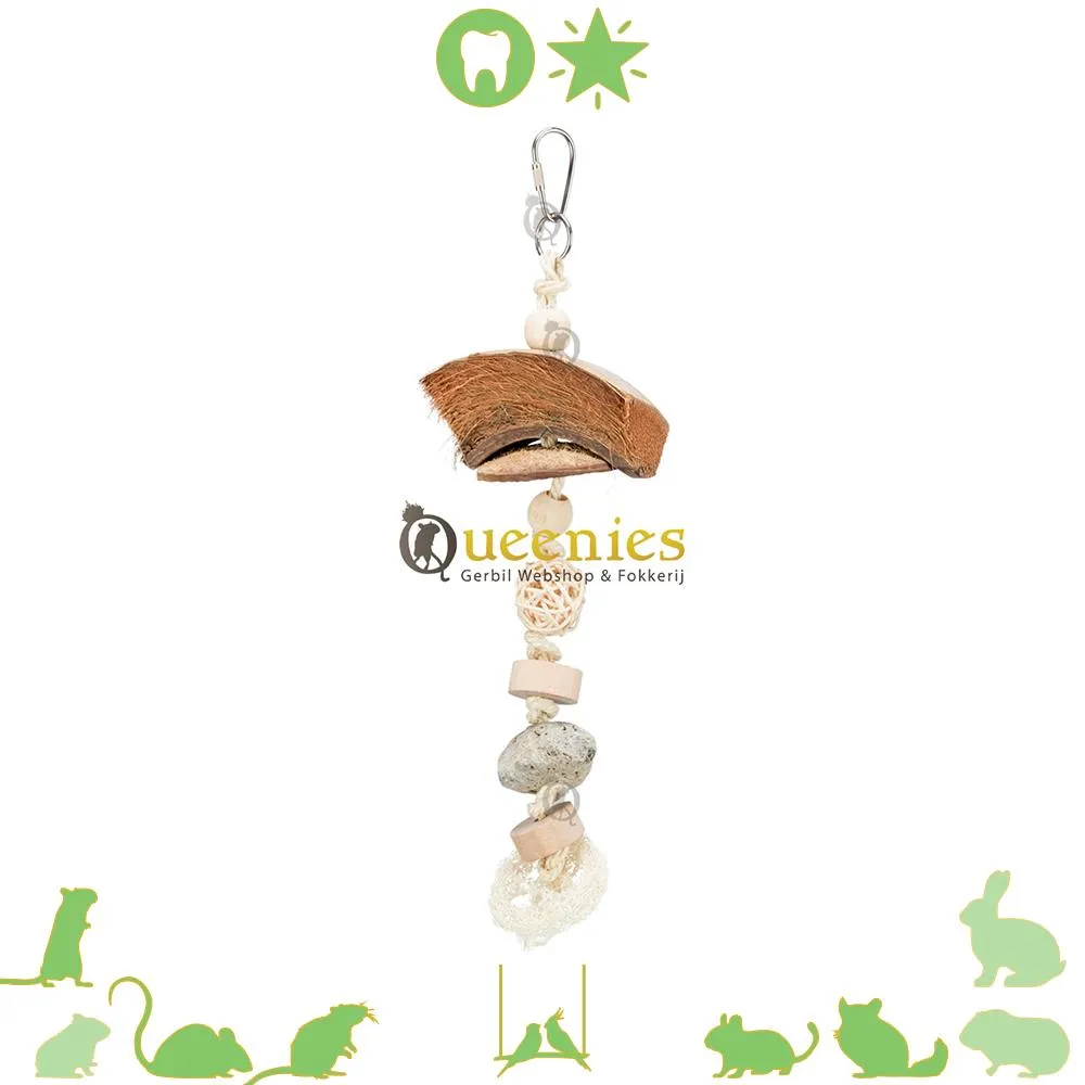 Klimtouw met Kokosnoot en Rotan 35 cm - Klim speelgoed voor Muizen en