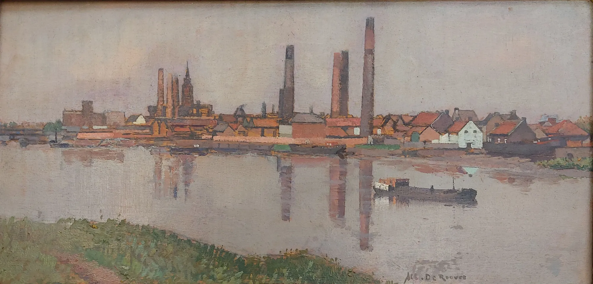 Een riviersaanzicht van de Belgische schilder Albert de Roover