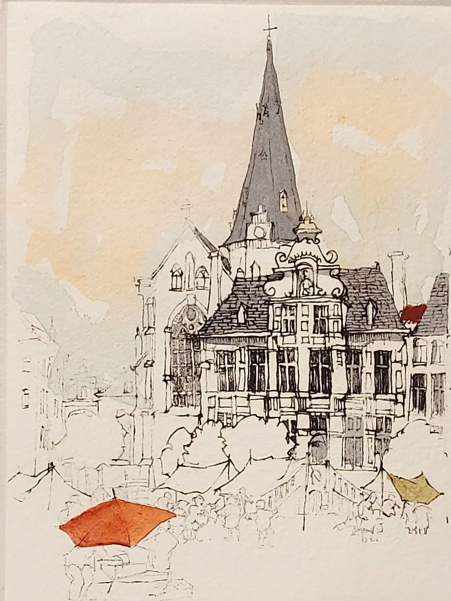 Een ets van de Belgische kunstenaar André Colpin, St Niklaas