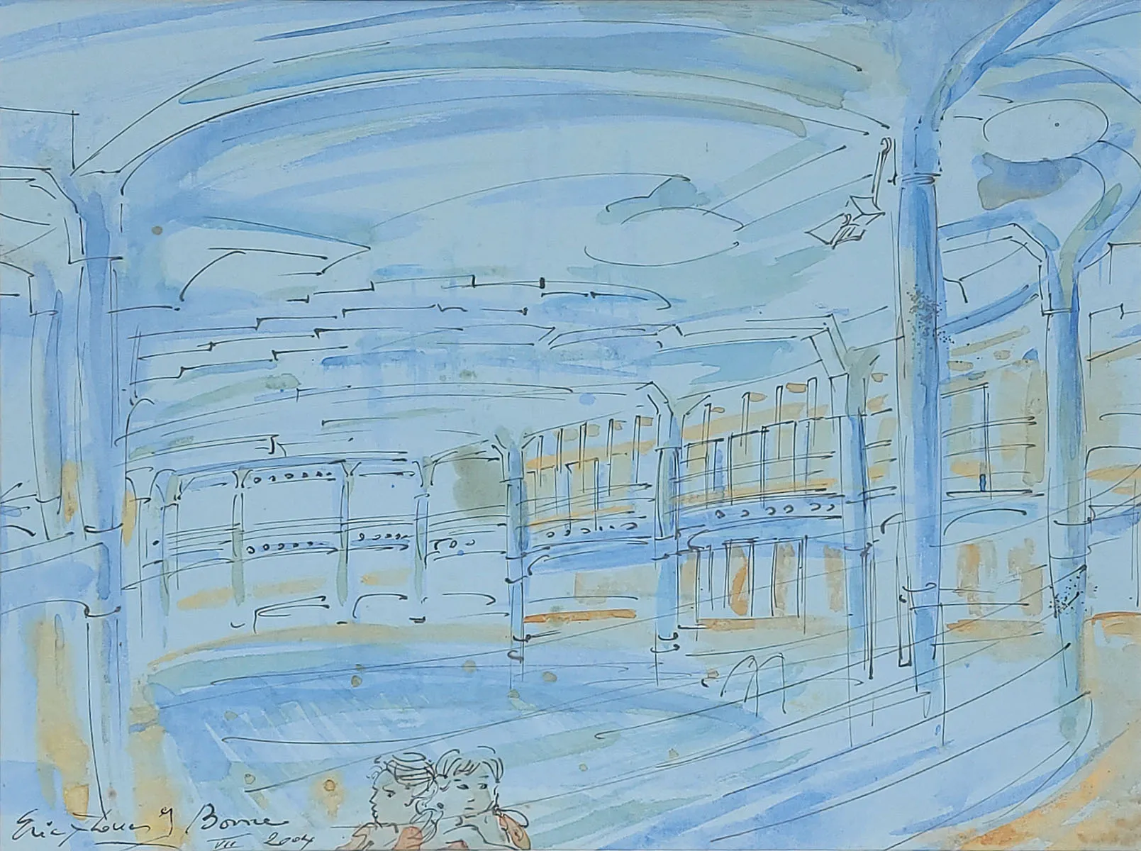 Schilderij, aquarel van de Gentse kunstenaar Erik Boone