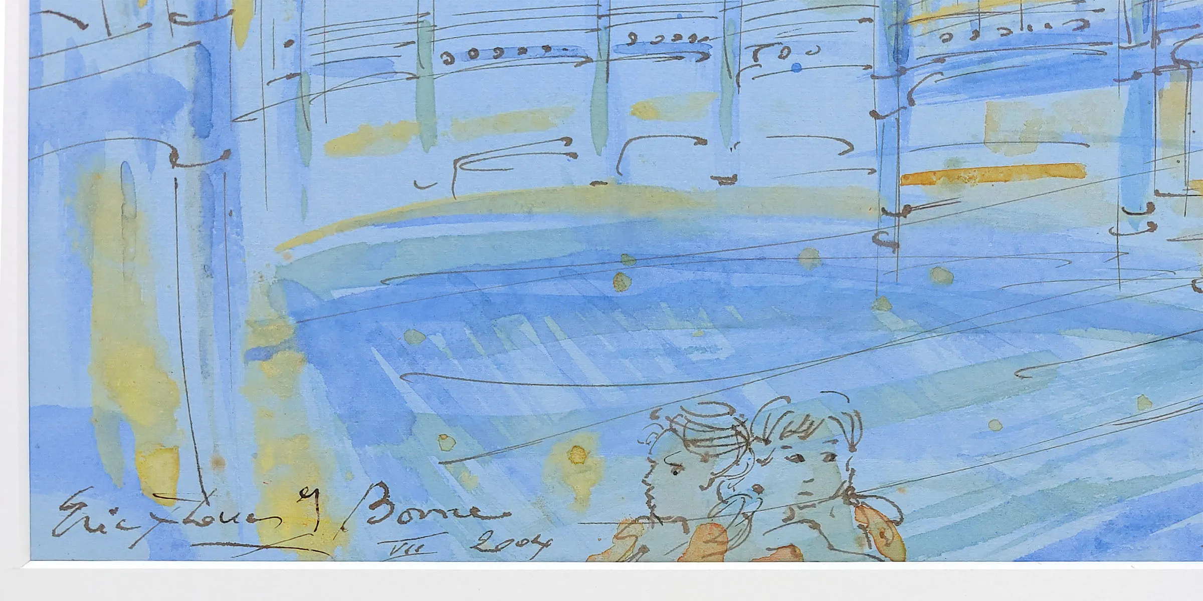 Schilderij, aquarel van de Gentse kunstenaar Erik Boone