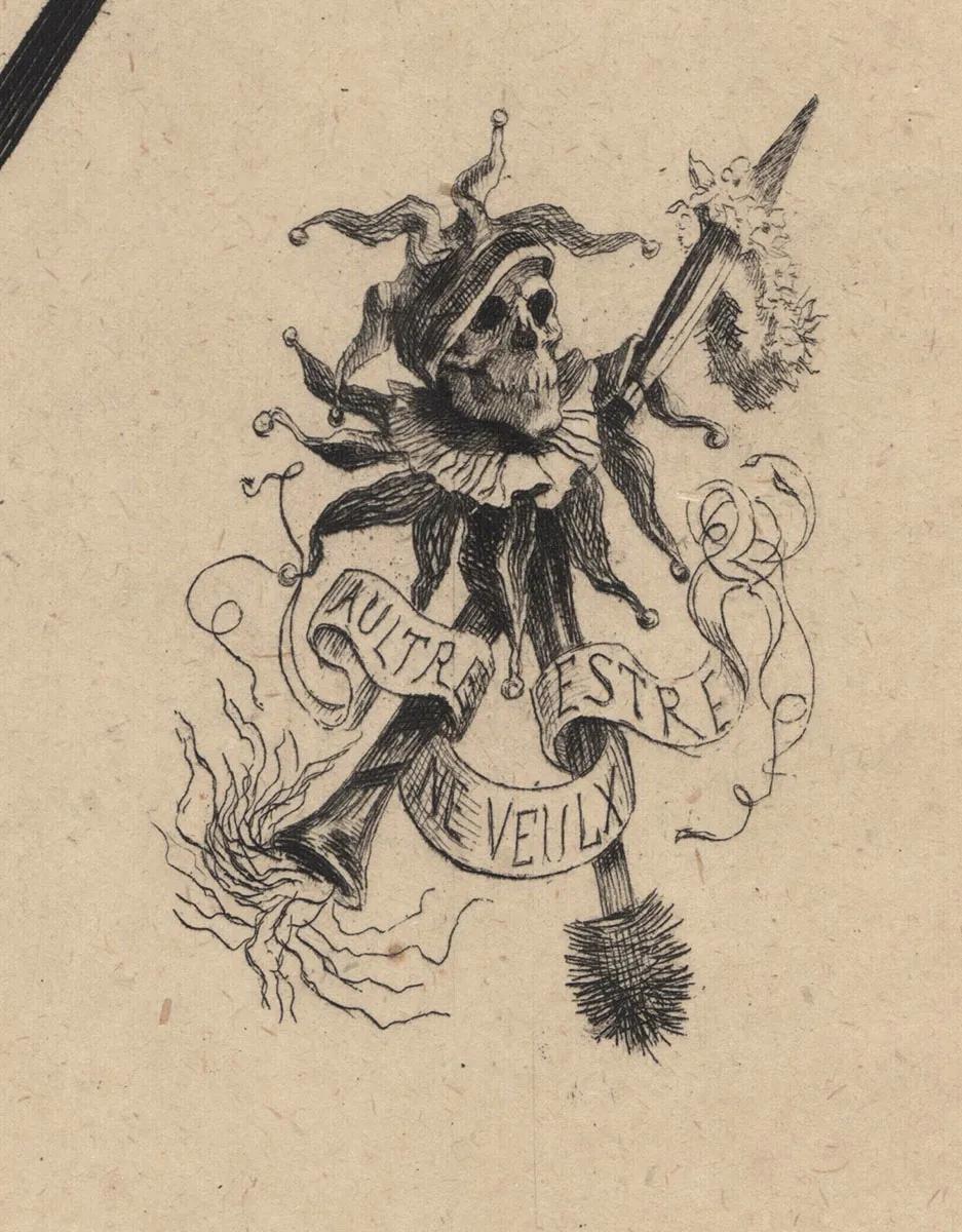 Portrait de rops à la marotte macabre 1887 Exsteens 834 II 3