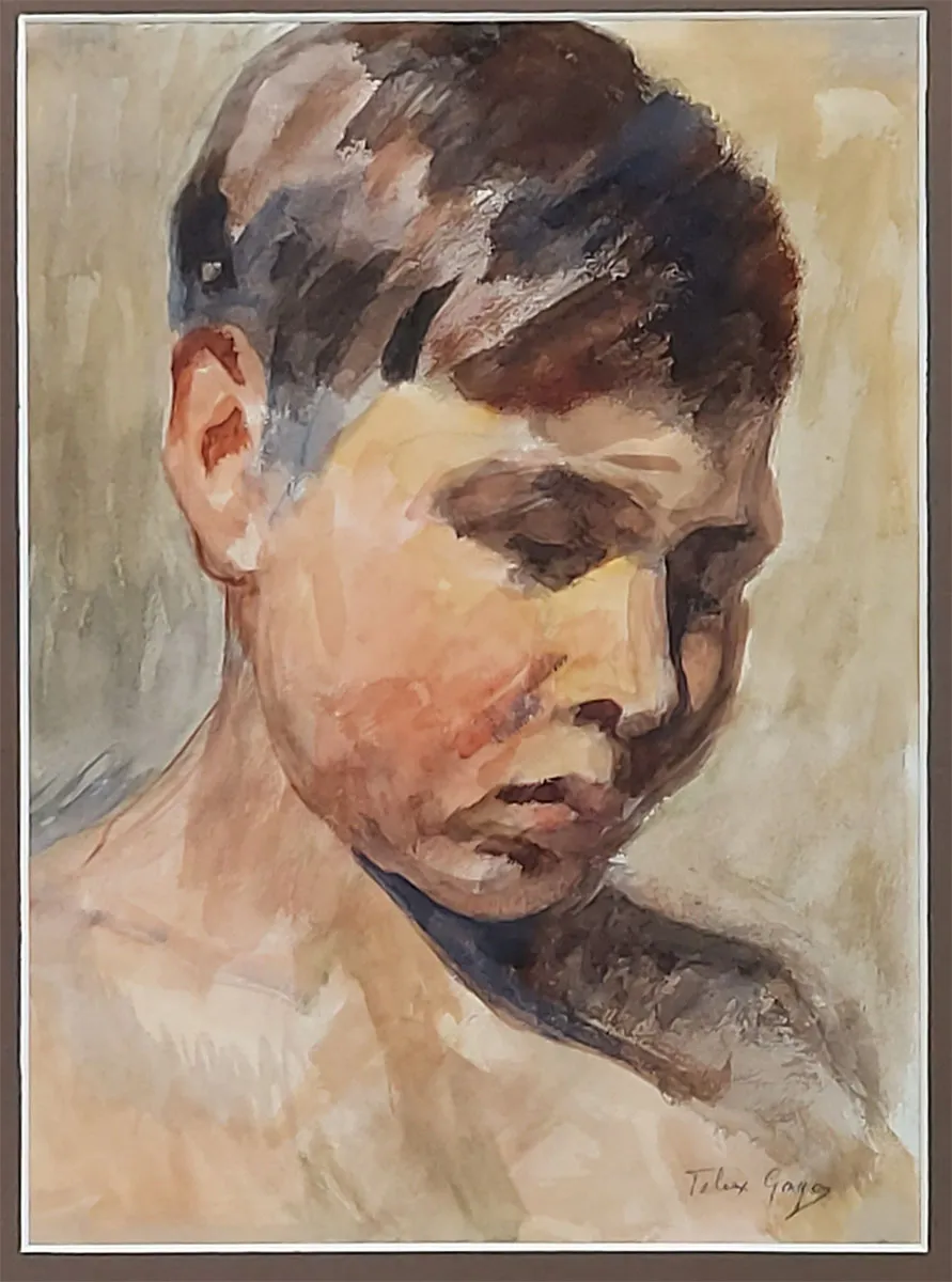 Een waterverfschilderij van Félix Gogo, een hoofd van een jongen