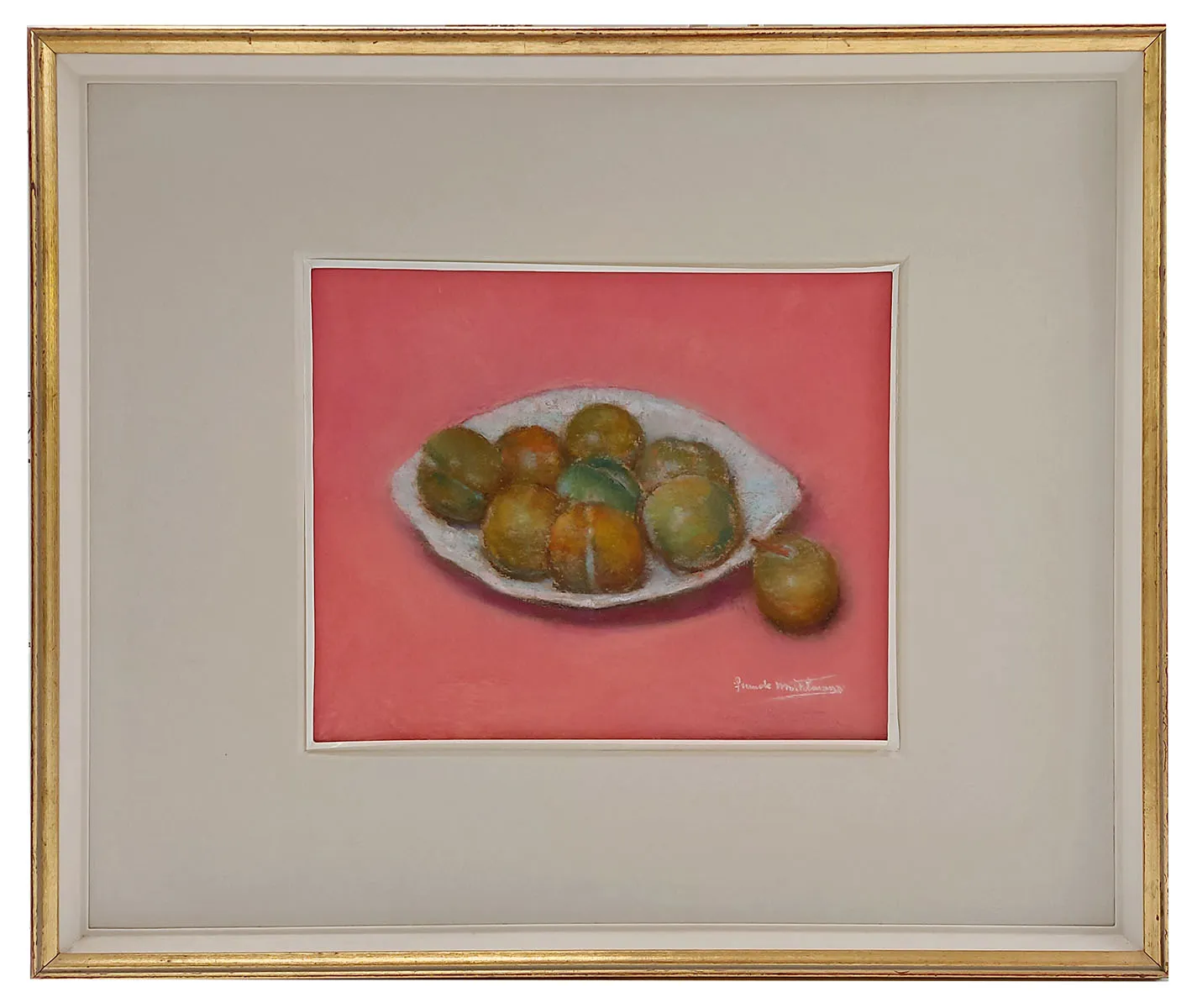 Pastel drawing by Franck Mortelmans, plums or Reine-Claudes