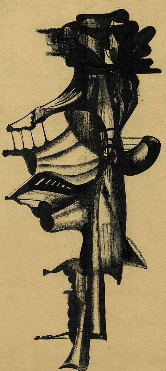 Inkttekening van de Belgische kunstenaar Bert Hildebrandt