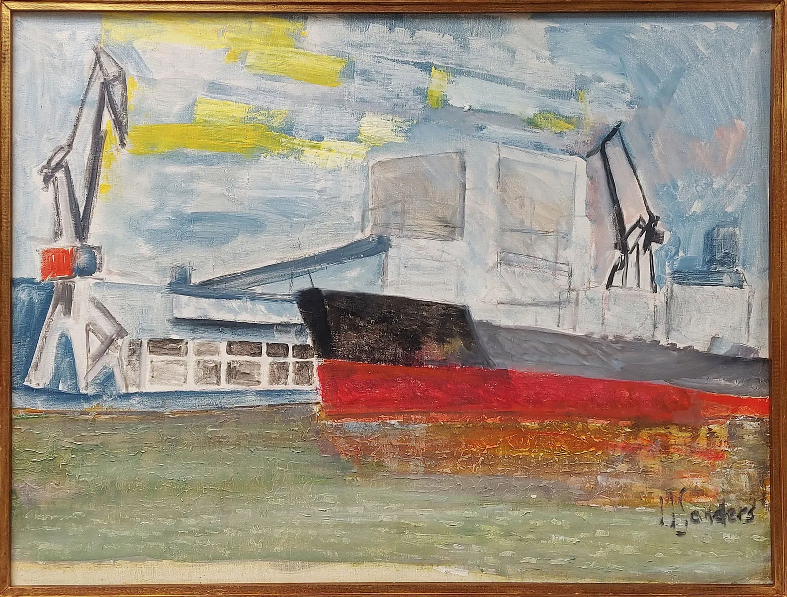 Schilderij met een boot van de Belgische kunstenaar Jan Sanders