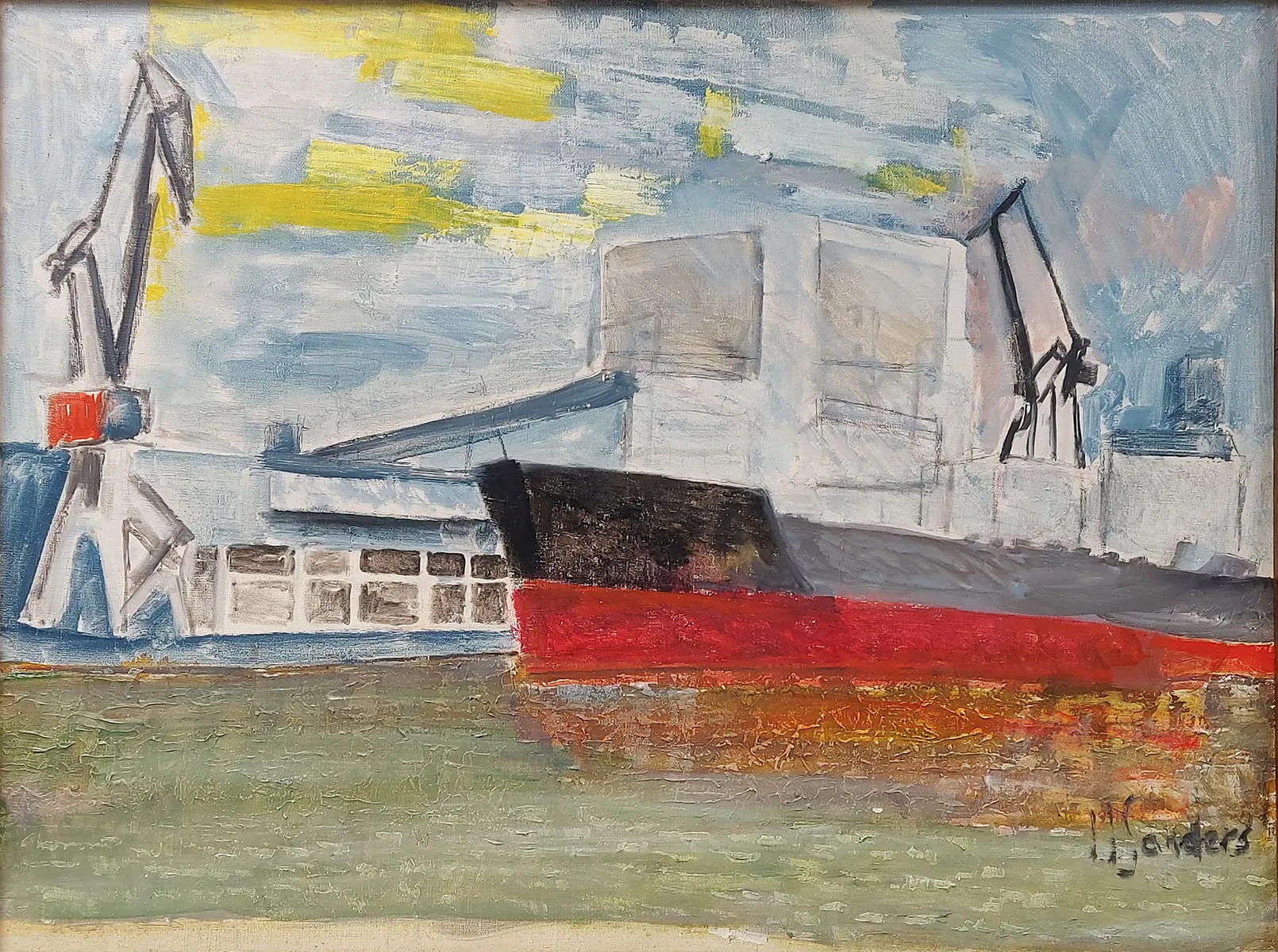 Schilderij met een boot van de Belgische kunstenaar Jan Sanders