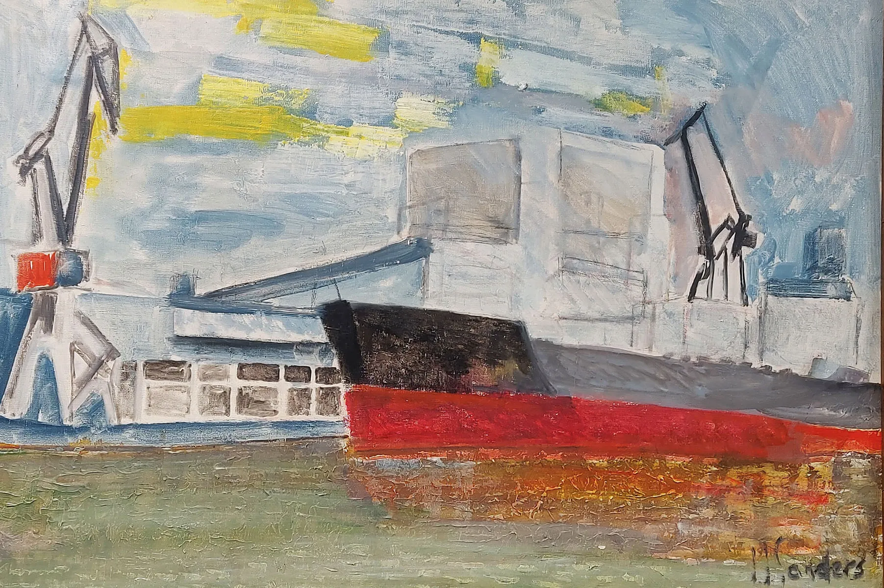 Schilderij met een boot van de Belgische kunstenaar Jan Sanders