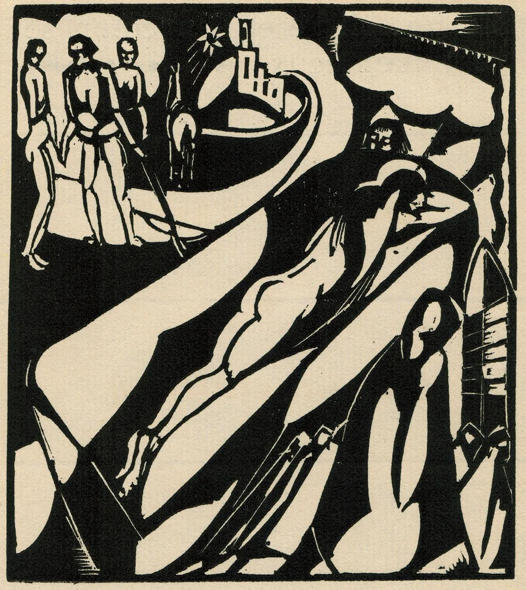 Een houtsnede, de Teleurstelling, Déception van Joris Minne uit 1928