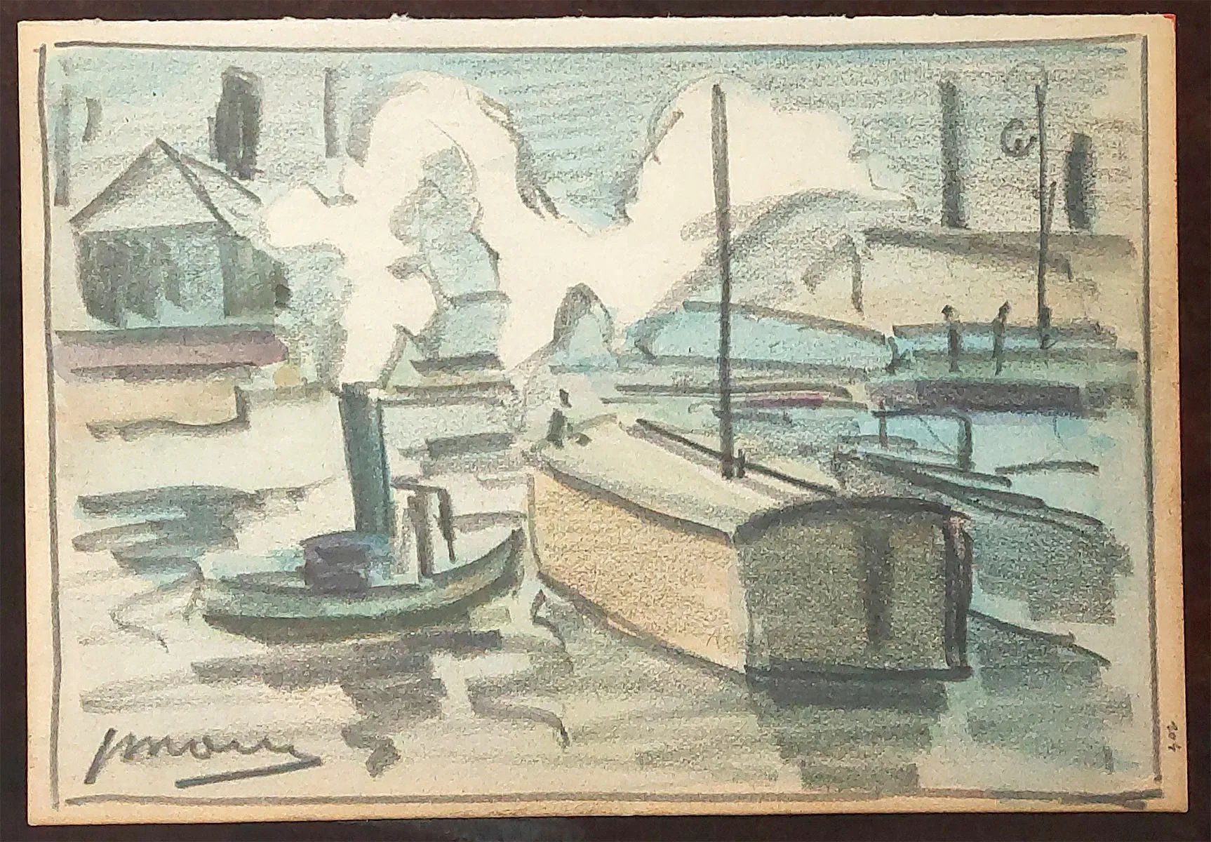 Gekleurde tekening van de Antwerpse kunstenaar Jos Mous kopen