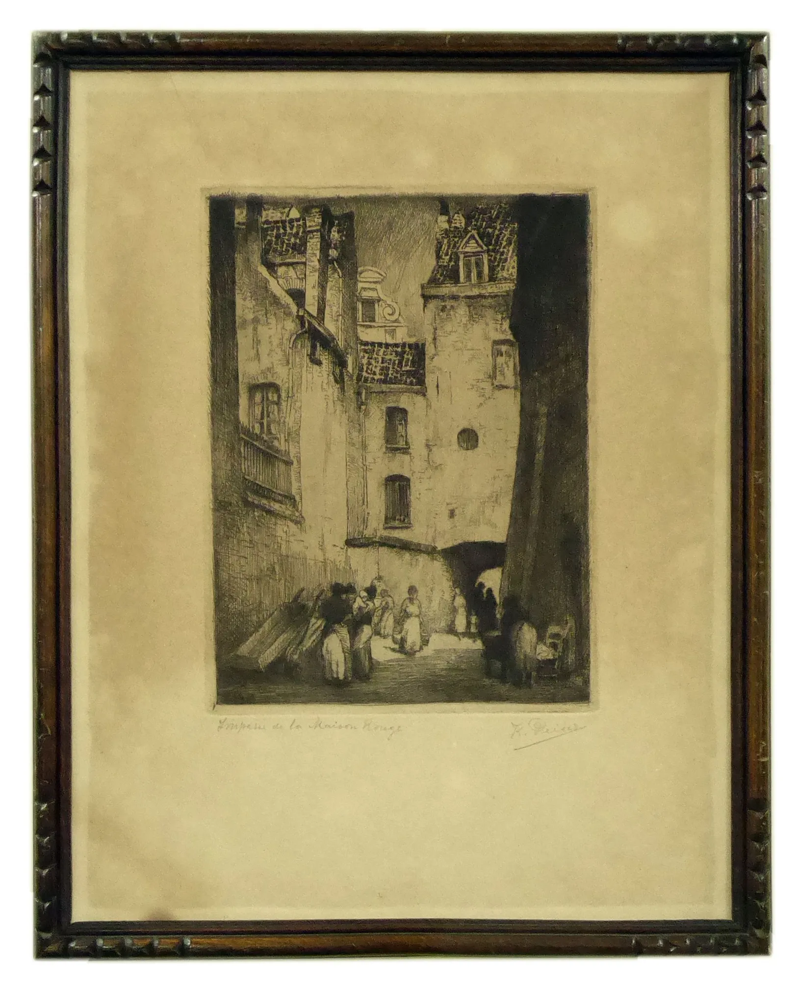 Originele Ets van Kurt Peiser "Impasse de la maison rouge".