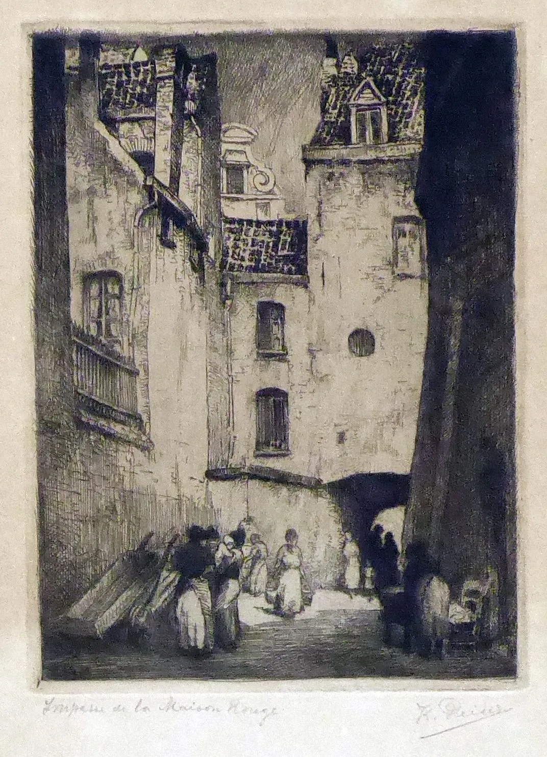 Originele Ets van Kurt Peiser "Impasse de la maison rouge".