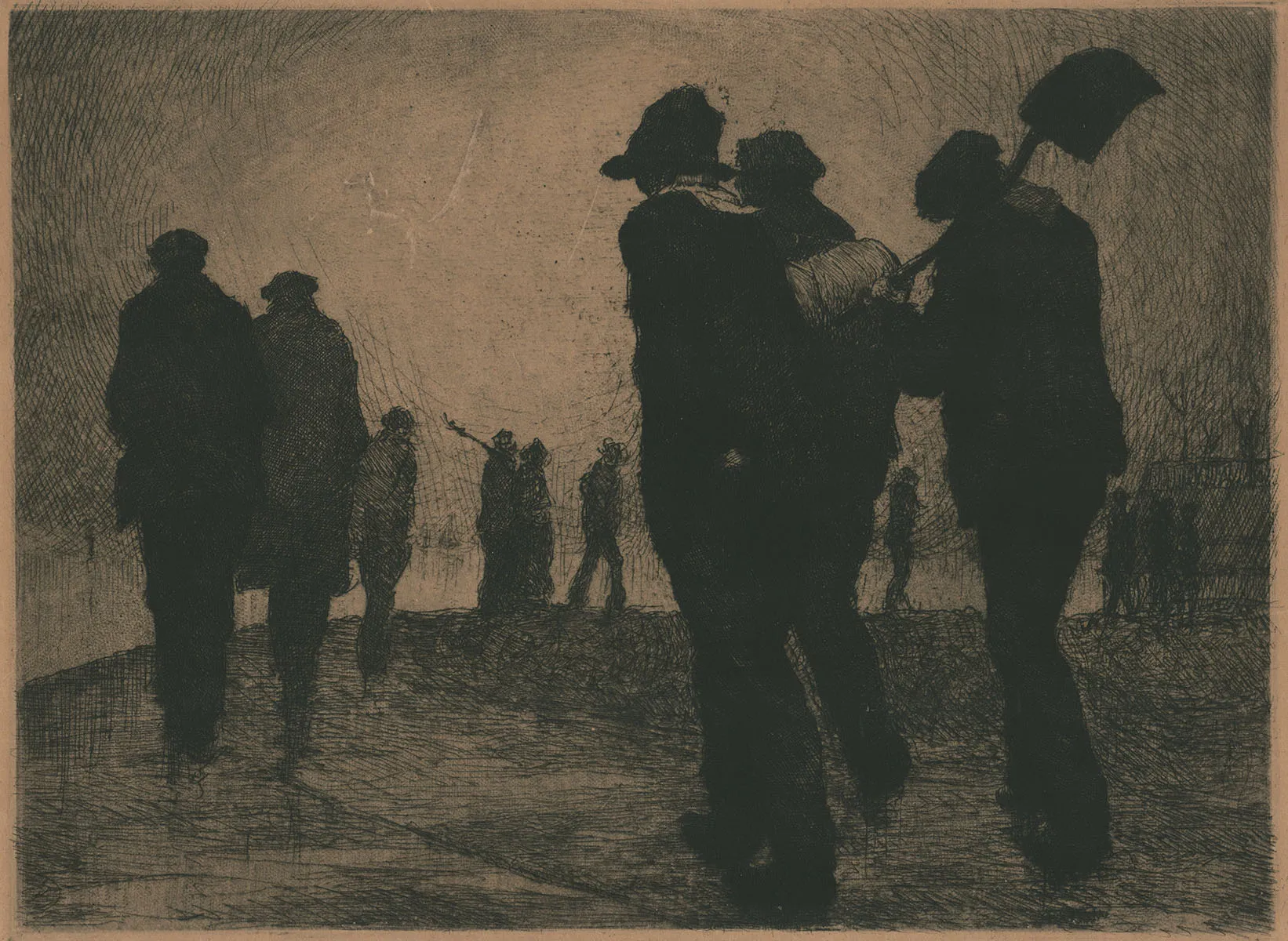 Buy an etching with returning workers by the etcher Kurt Peiser