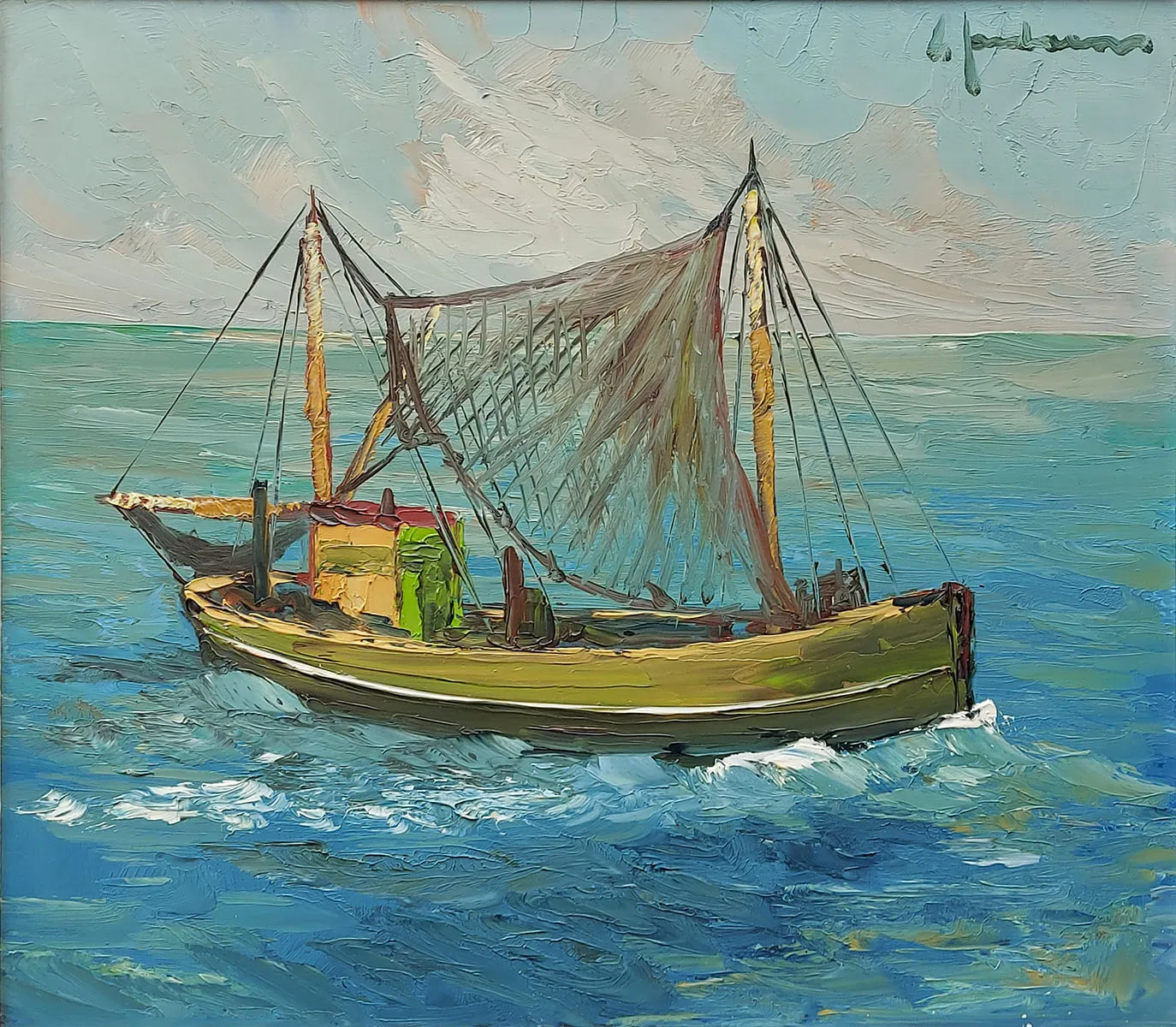 Boot op het water van de Belgische kunstschilder Leo Jordaens kopen