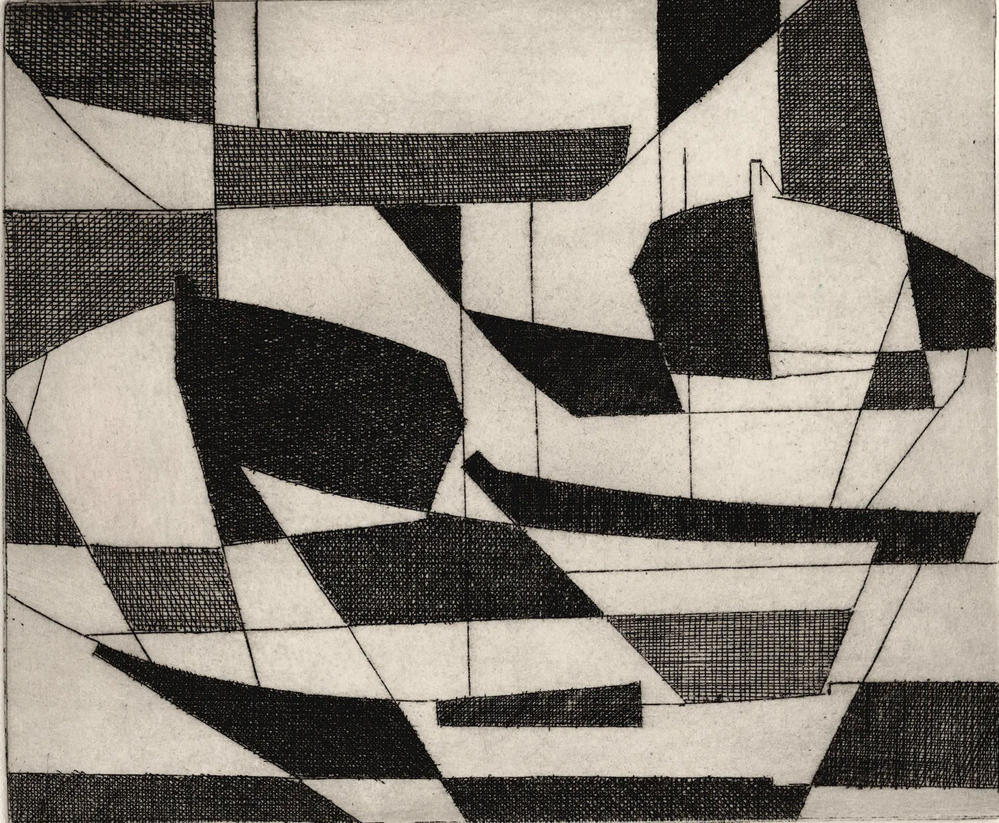 Abstracte ets, boten geëtst door de graficus Léon Smets