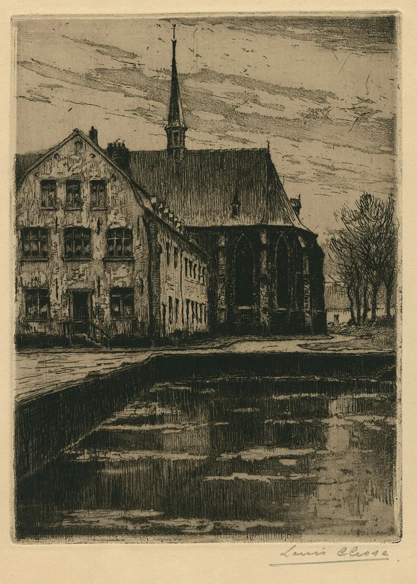 Etching l'Abbaye de la Cambre 1941 by the Belgian etcher Louis Clesse