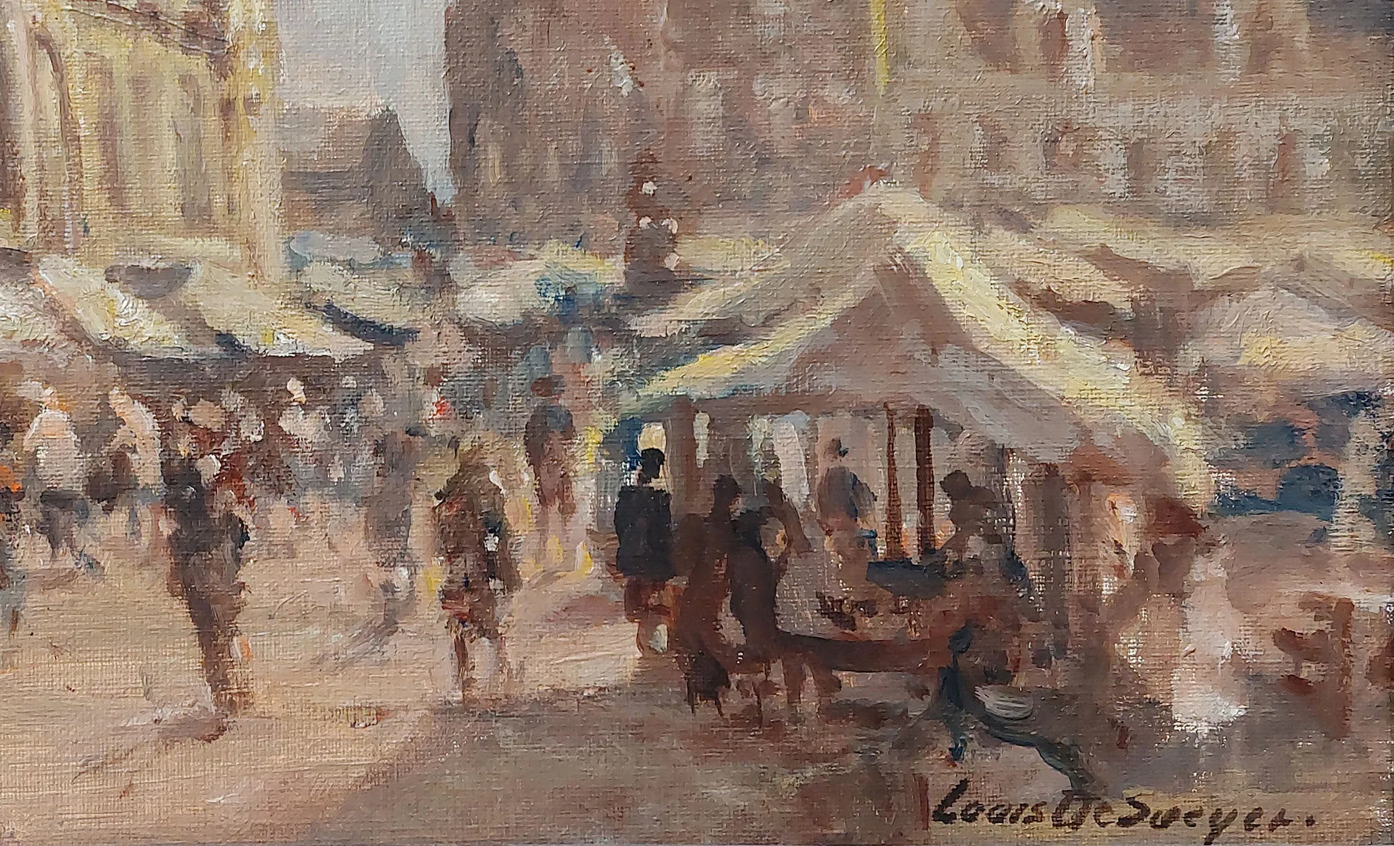 Schilderij, markt te Damme van de Belgische schilder Louis De Saeger