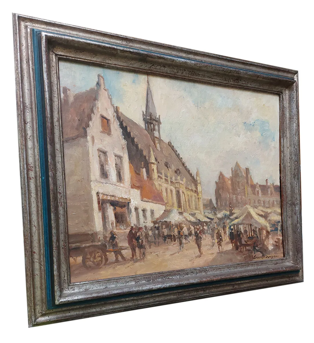 Schilderij, markt te Damme van de Belgische schilder Louis De Saeger