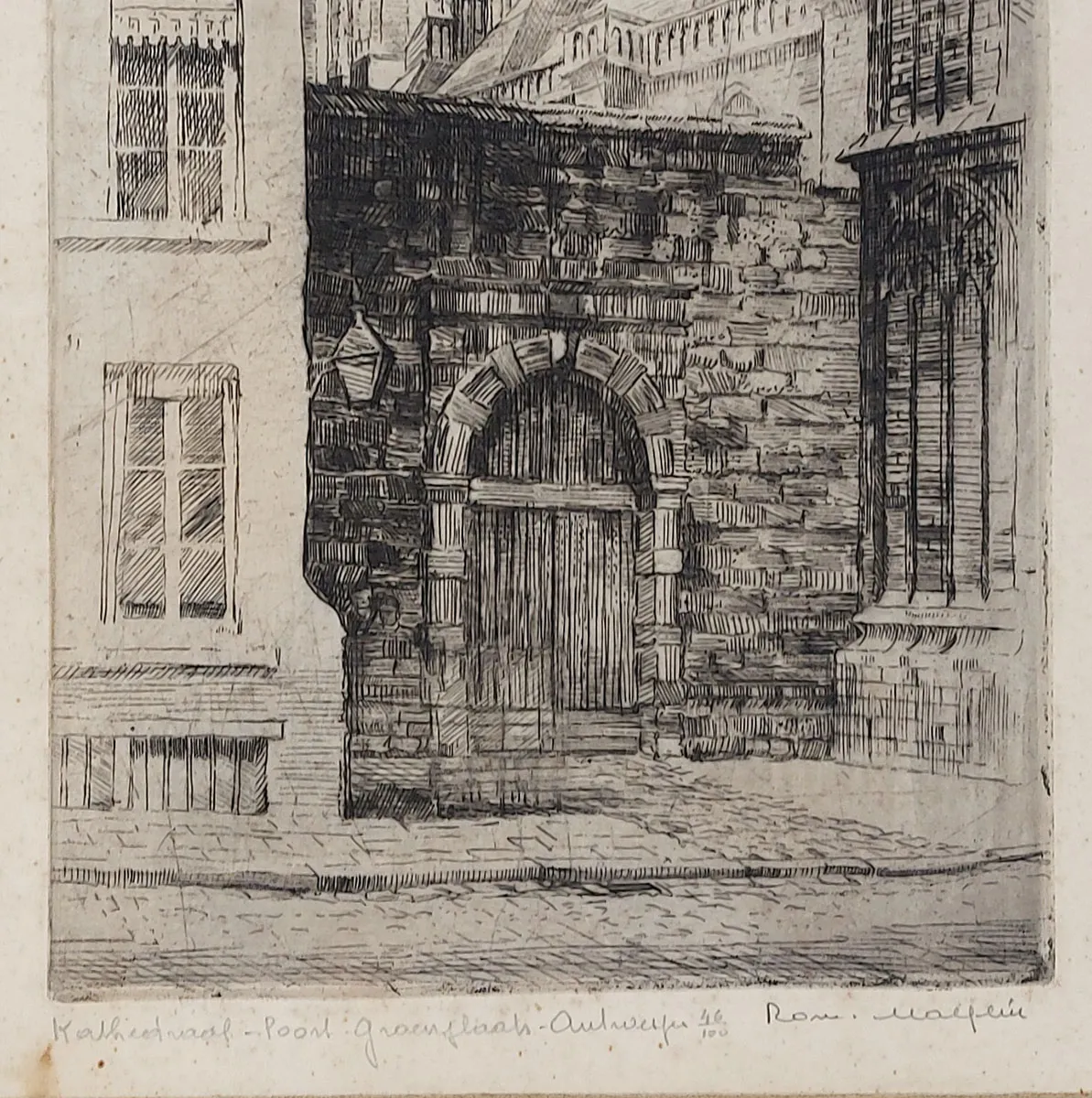 Poort Kathedraal, ets kopen van de Belgische etser Romain Malfliet