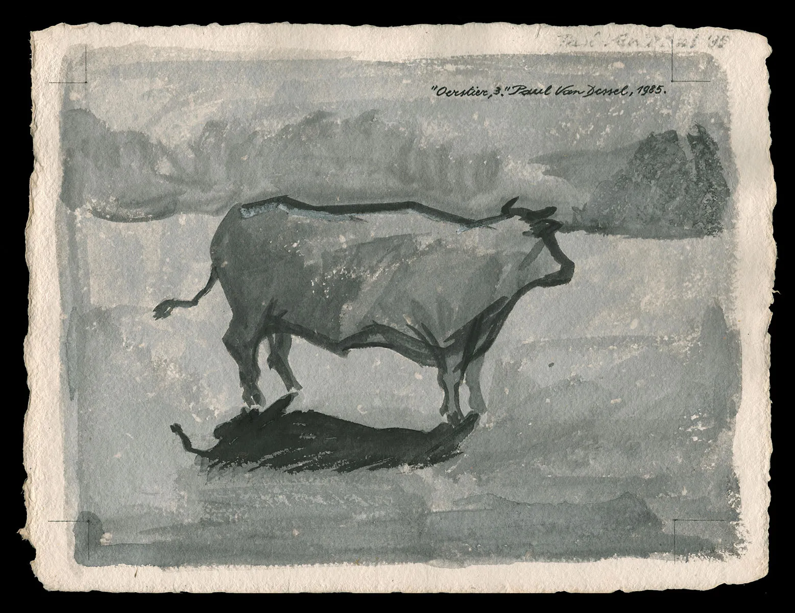 Buy watercolor with bull by the Belgian artist Paul Van Dessel