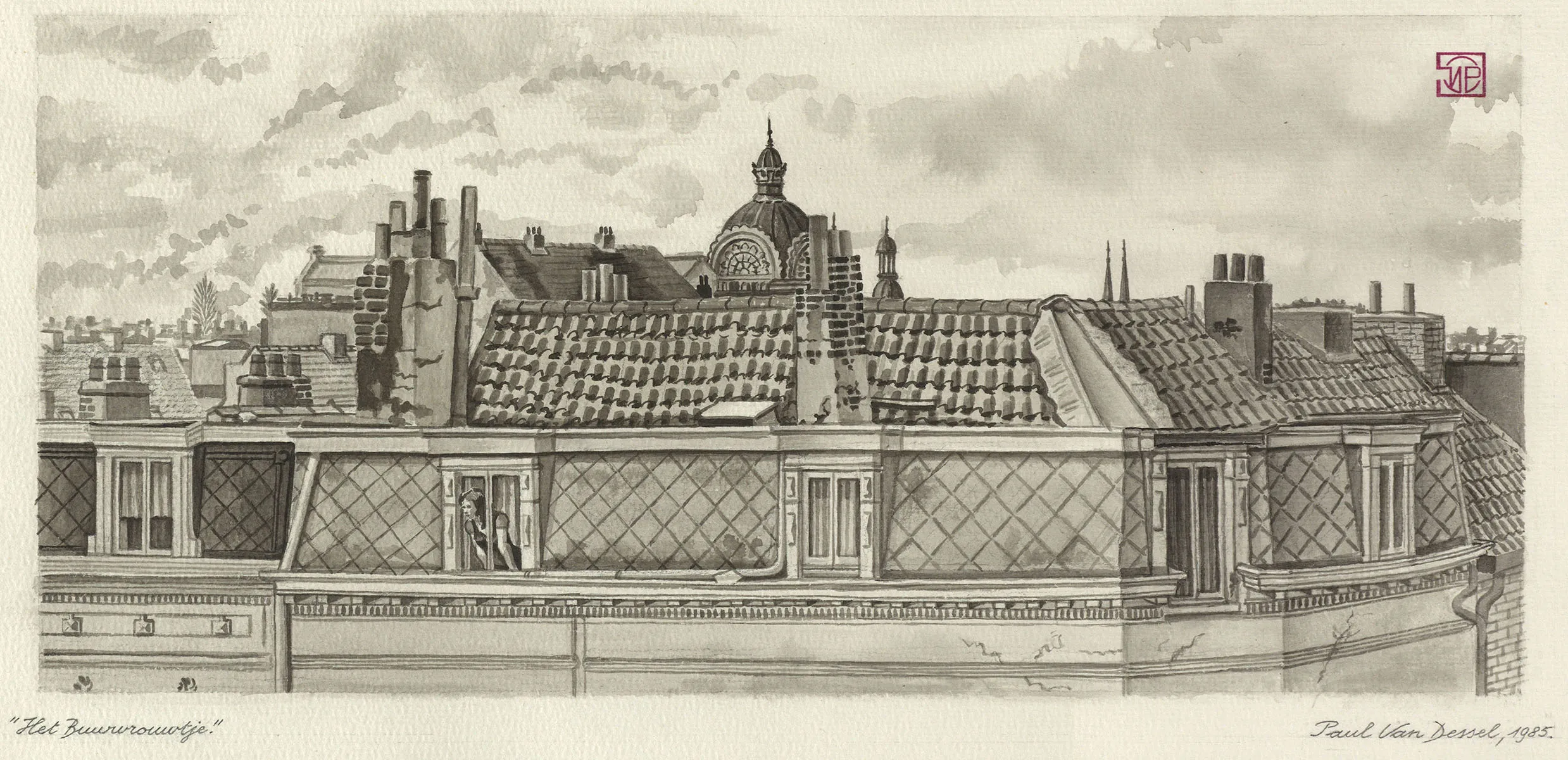 Aquarel uit 1985 van de Belgische kunstenaar Paul Van Dessel kopen