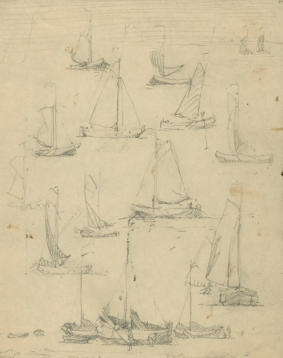 Schetsen van bootjes door de etser Rodolphe Schönberg