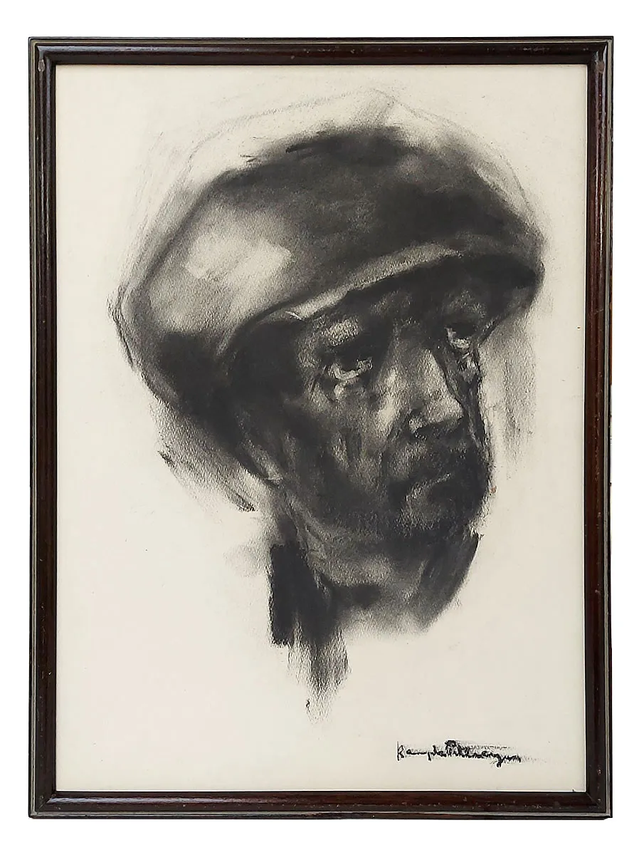 Un dessin au fusain et pastel rouge, techniques mixtes de l'artiste ...