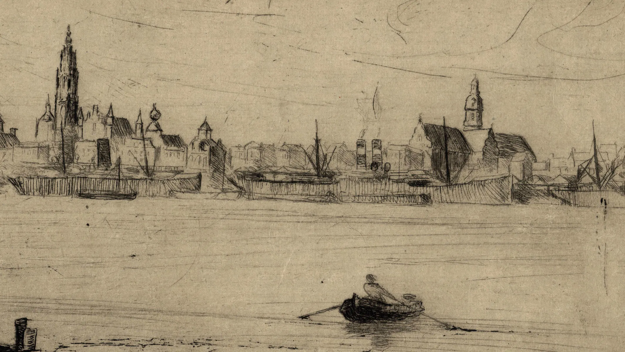 Antwerpse ets van de Belgische kunstenaar en etser Richard Baseleer