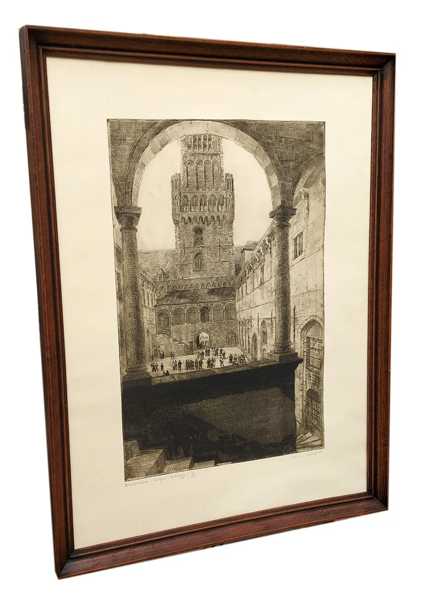 Bruges etching, buy Belfort by the Belgian etcher Romain Malfliet