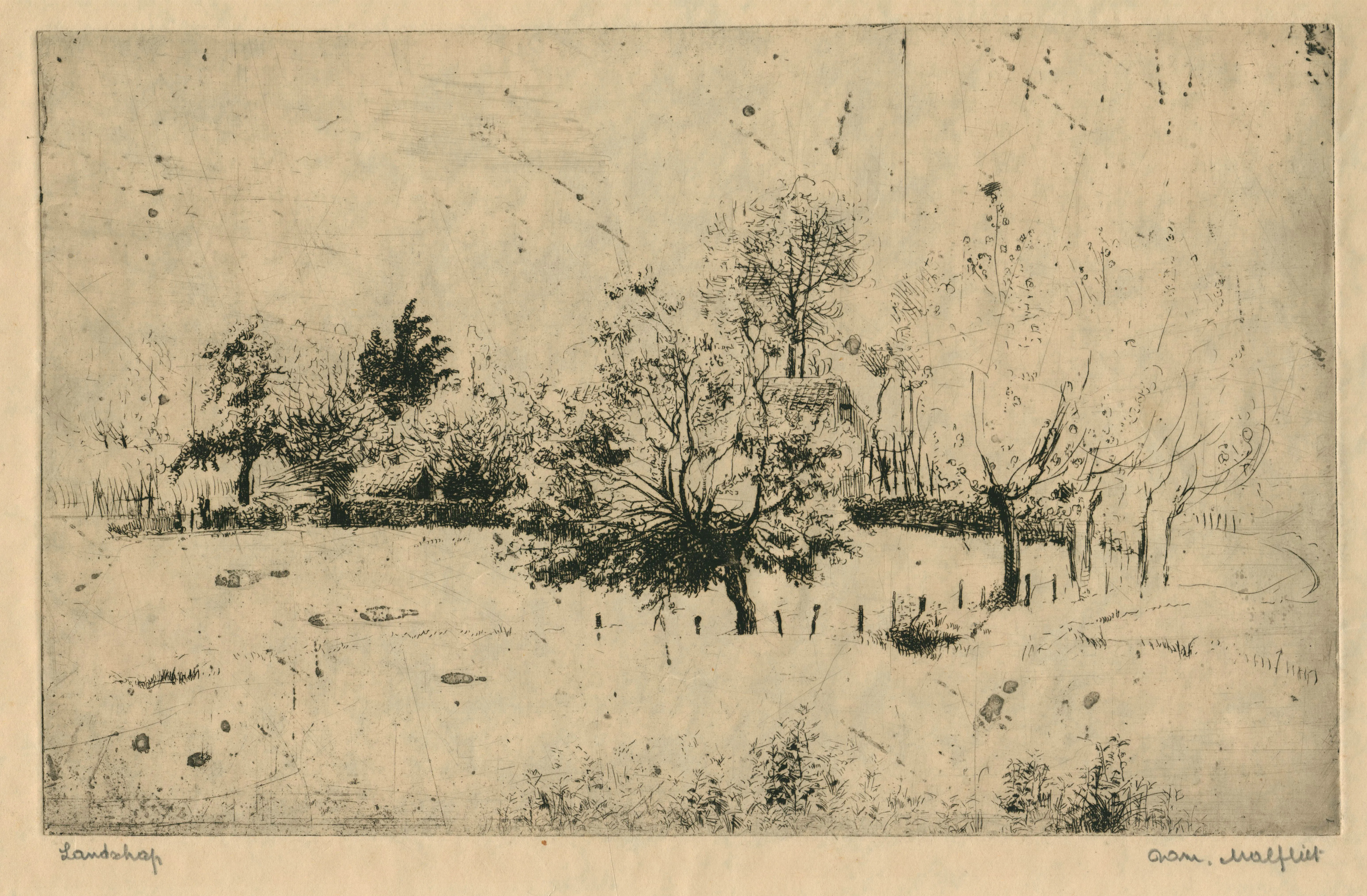 Landschap, ets kopen van de Belgische etser Romain Malfliet