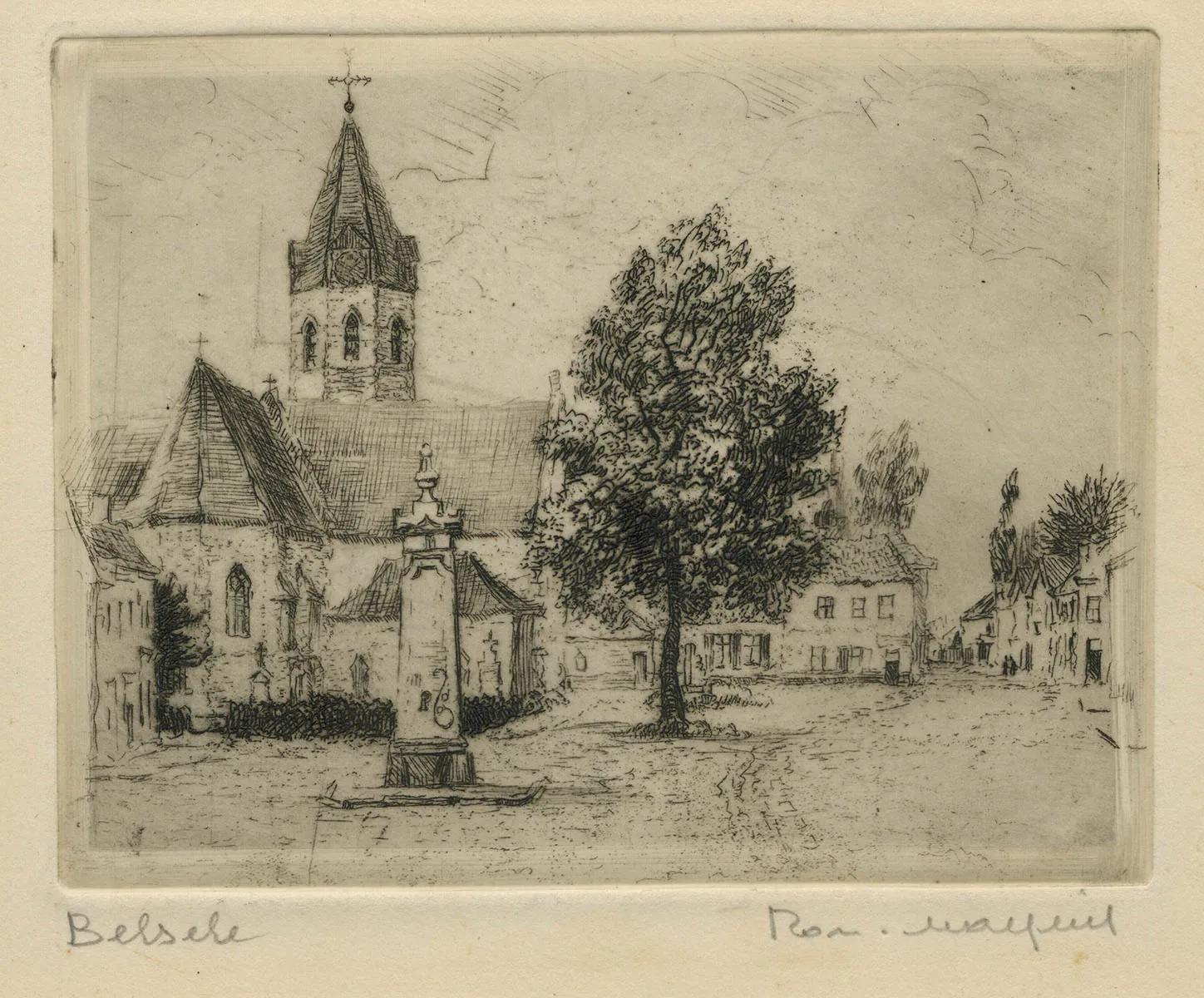 Belsele, ets kopen van de Belgische etser Romain Malfliet