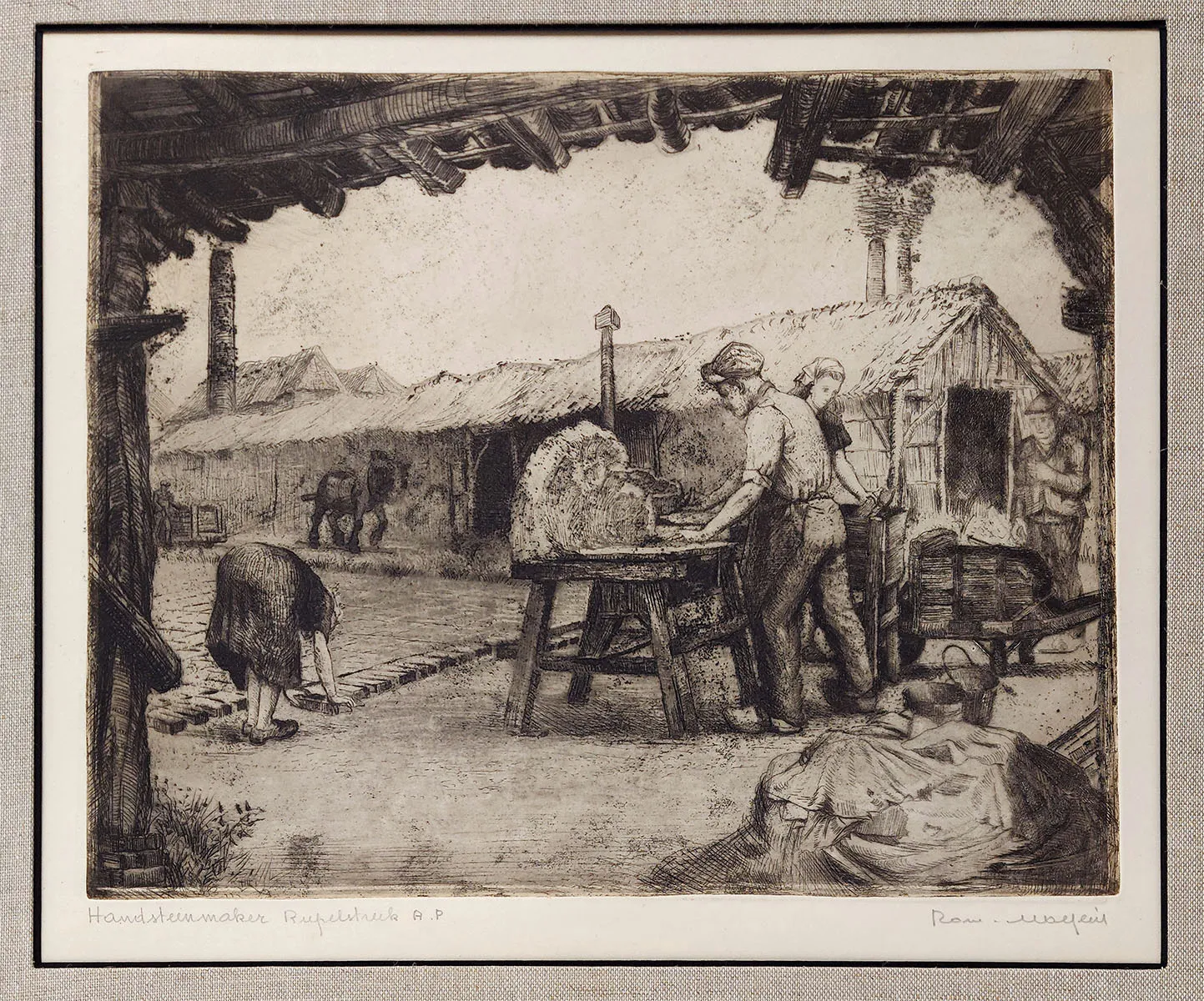 Hand stone maker, buy an etching from the Belgian etcher Romain Malfliet