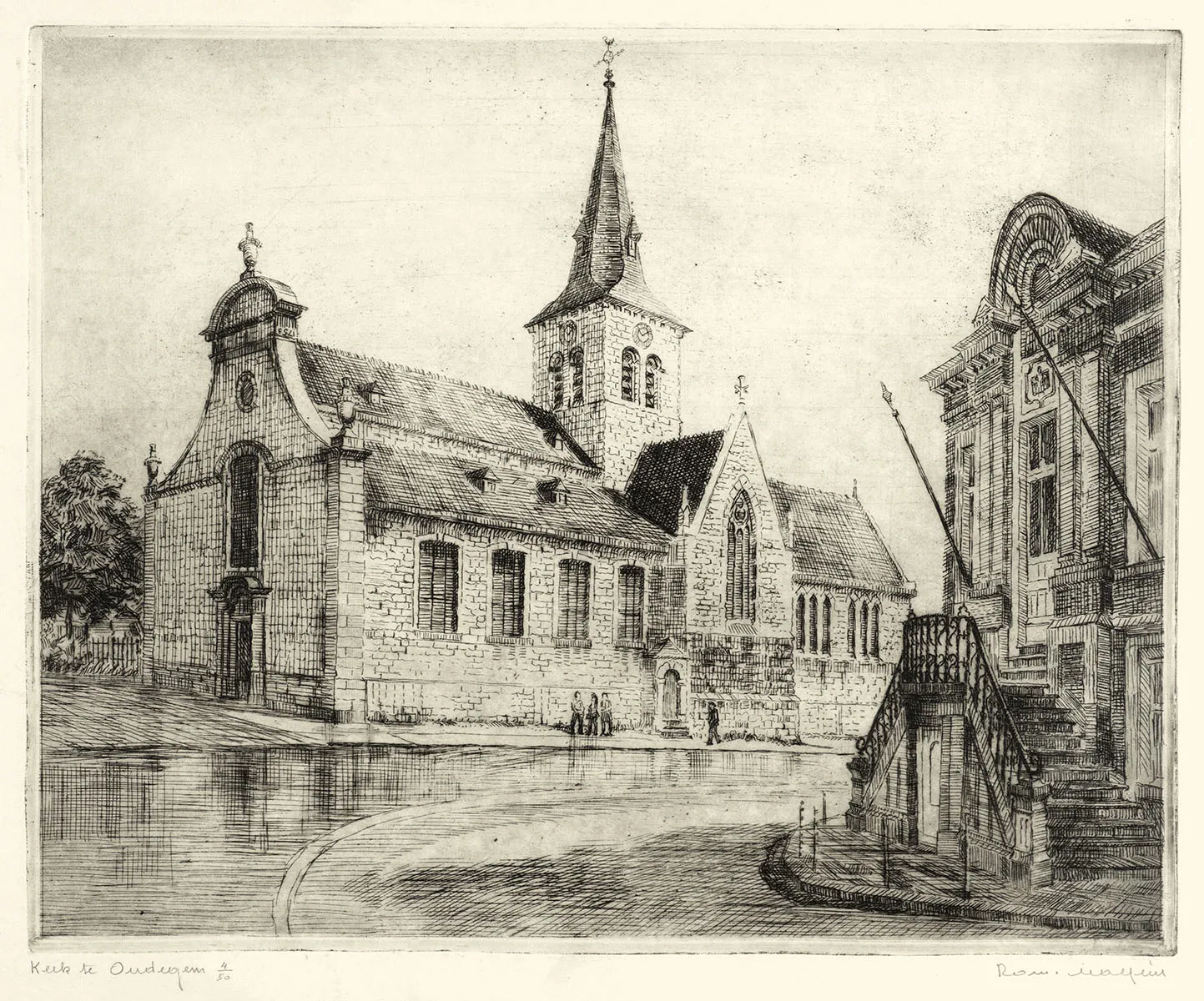 Kerk te Oudegem, ets kopen van de Belgische etser Romain Malfliet