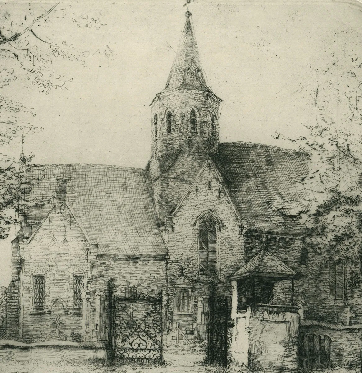 Kerk Daknam, buy an etching by the Belgian etcher Romain Malfliet