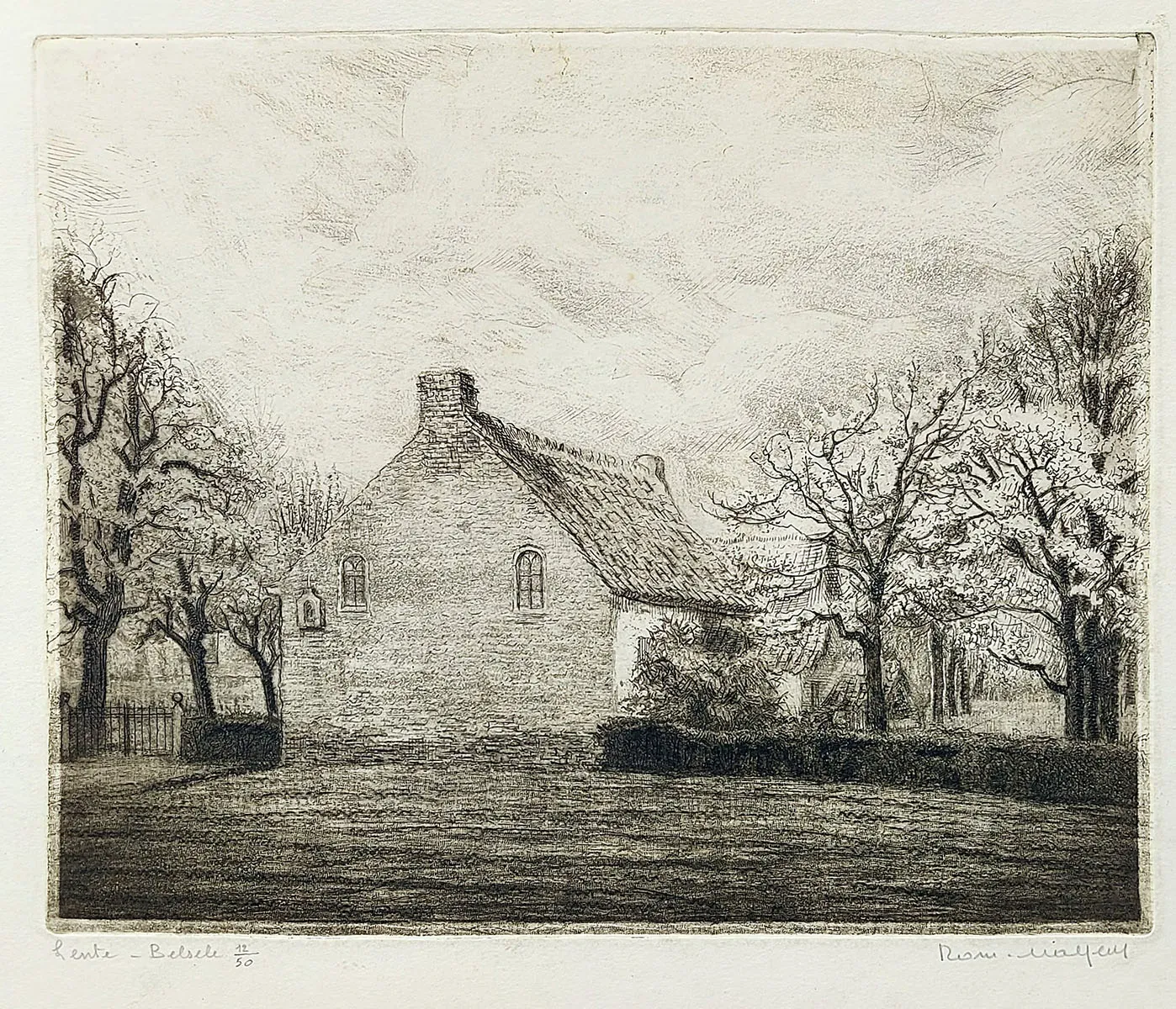 Belsele, ets kopen van de Belgische etser Romain Malfliet