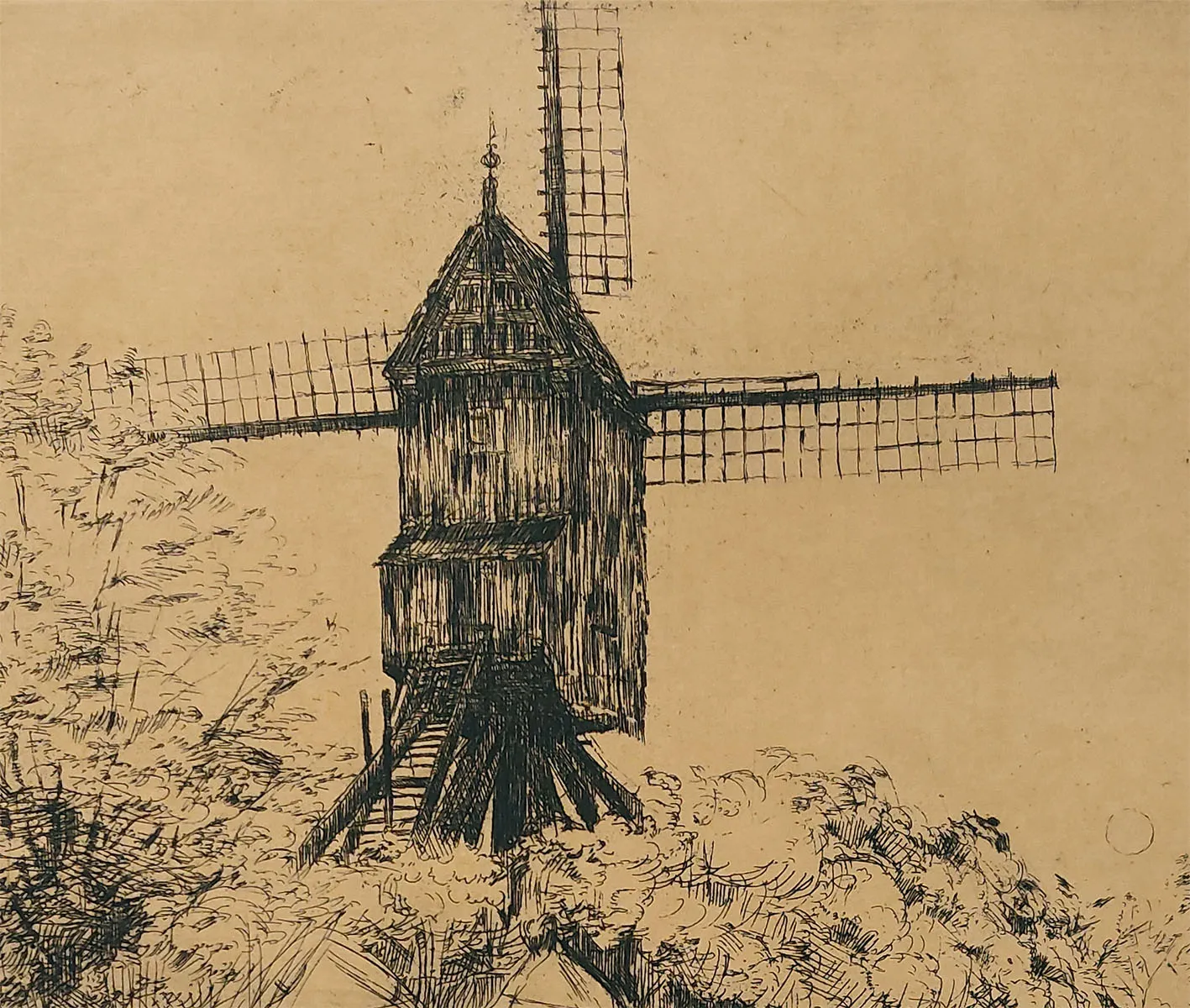 Molen te Sinay, buy an etching by the Belgian etcher Romain Malfliet