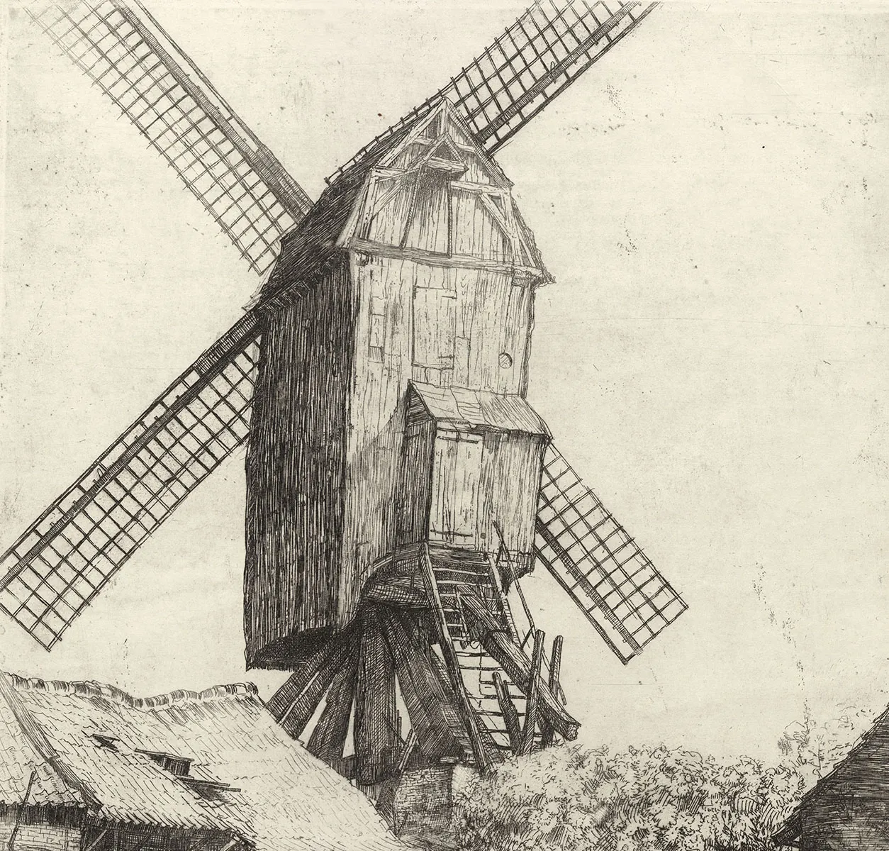 Mill in Stekene, buy an etching from the Belgian etcher Romain Malfliet