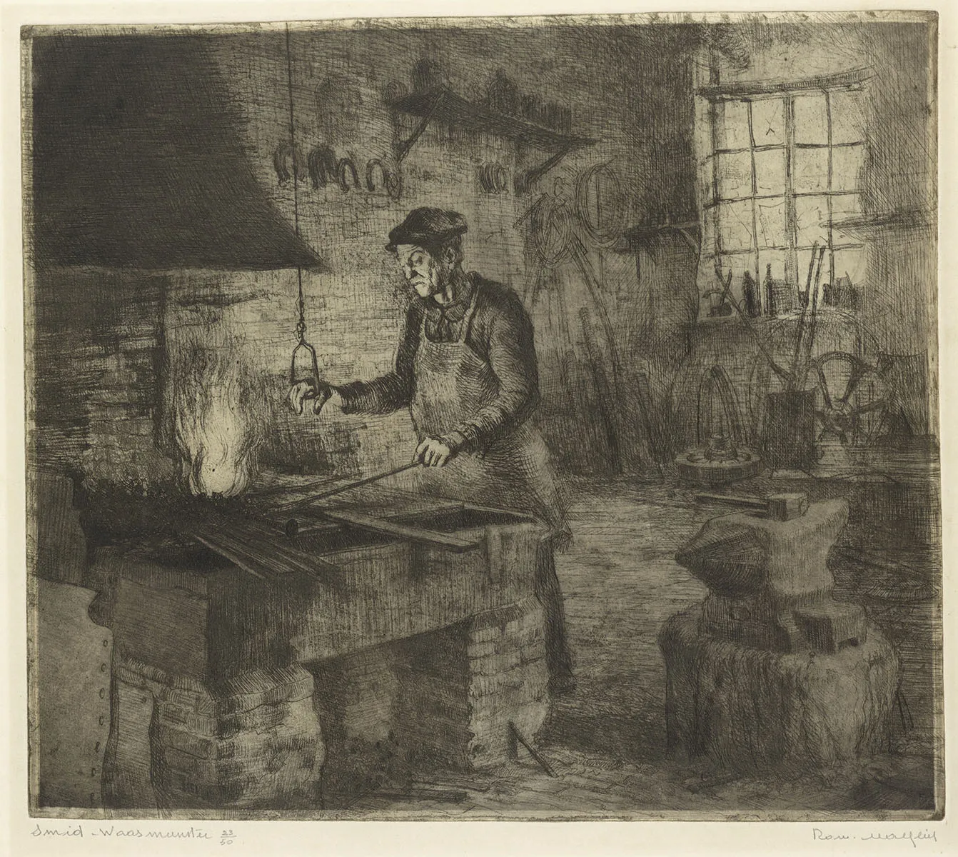 Smid Waasmunster, ets kopen van de Belgische etser Romain Malfliet