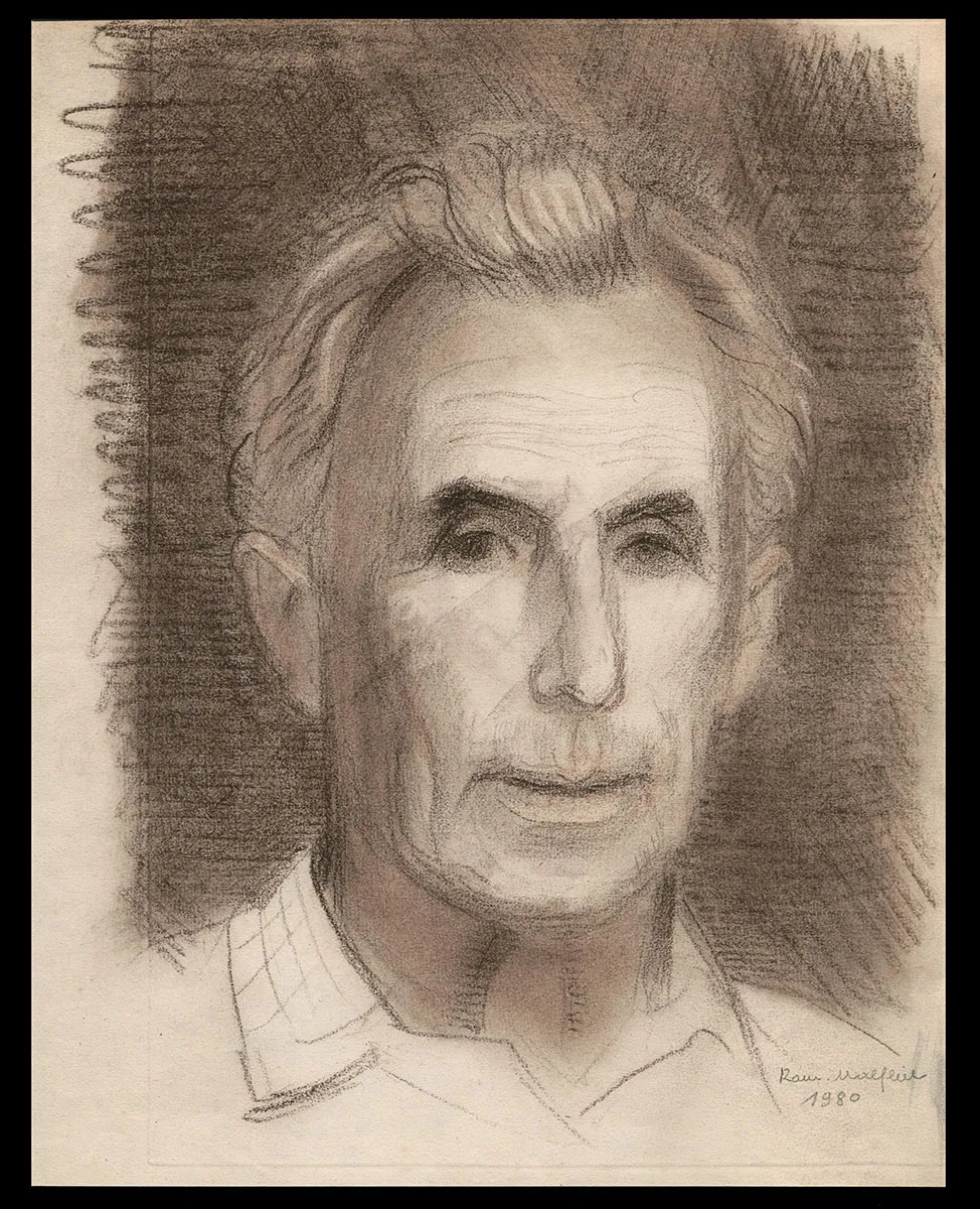 pencil drawing of a young man from 1980 by Romain Malfliet