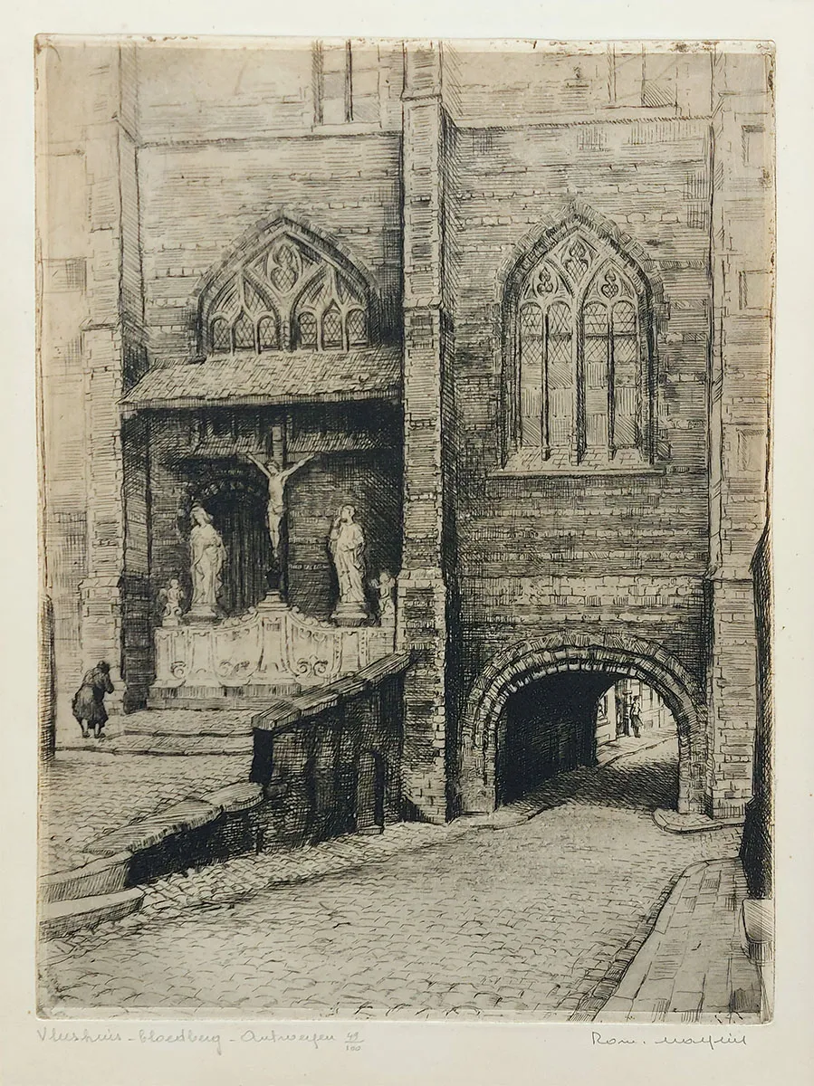 Vleeshuis, ets kopen van de Belgische etser Romain Malfliet