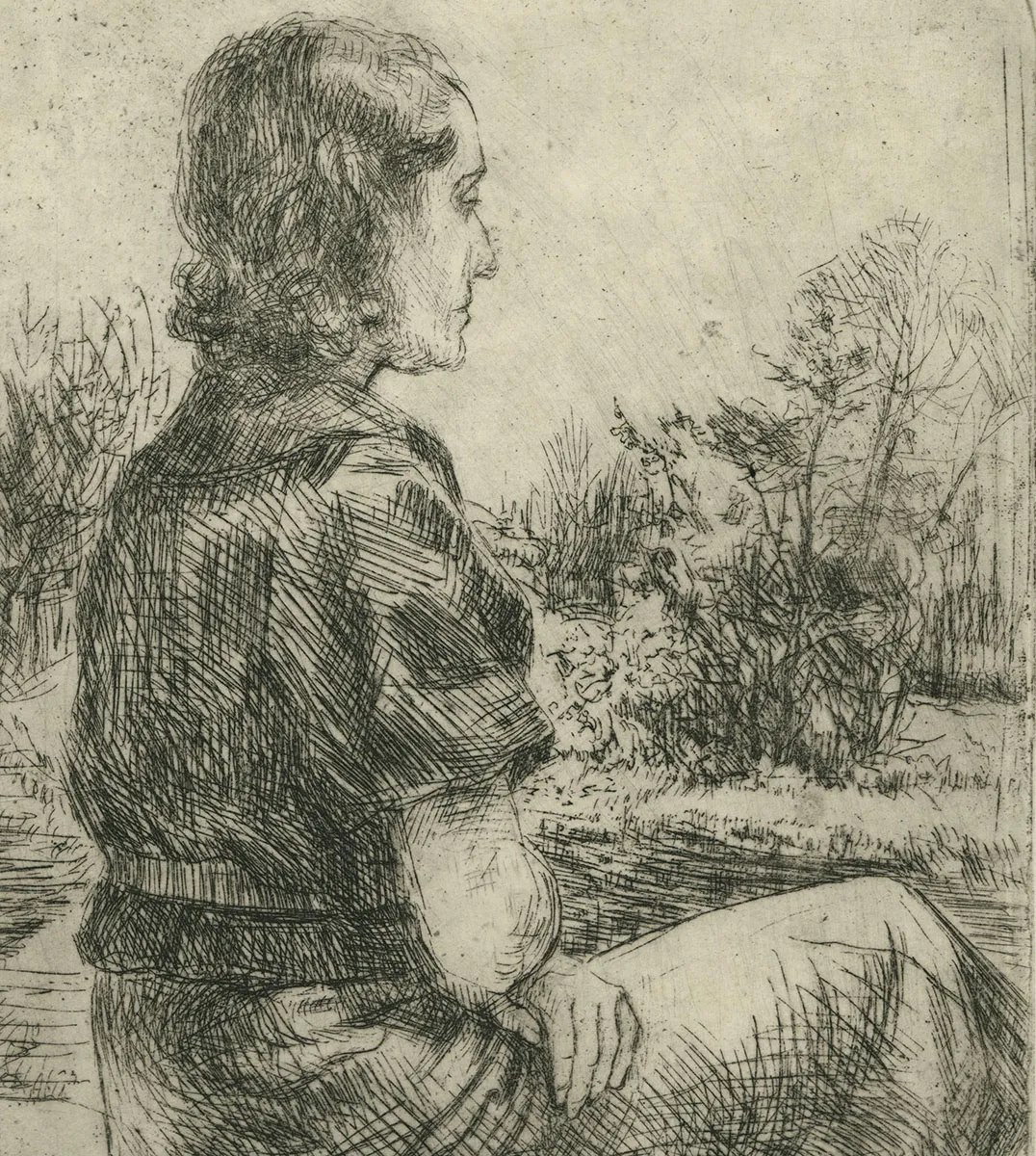 Ets zittende dame van R. Malfliet, Belgische Meester etser