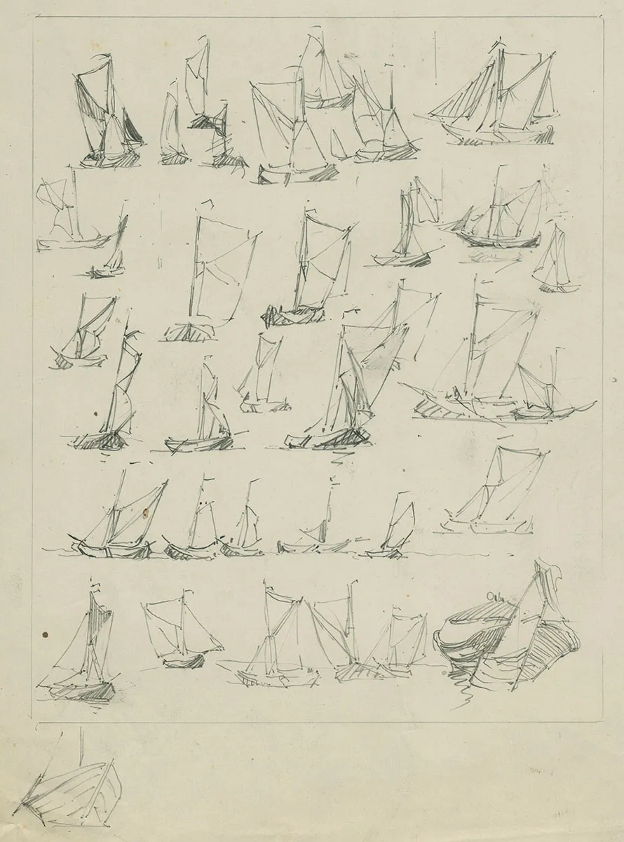 Schetsen van bootjes door de etser Rodolphe Schönberg