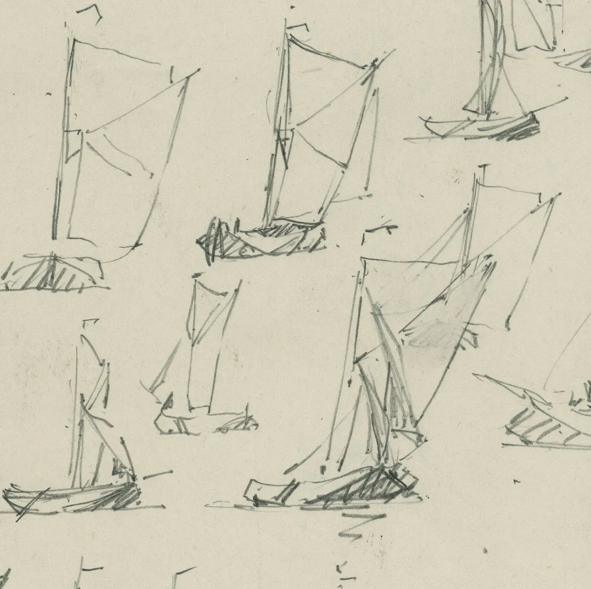 Schetsen van bootjes door de etser Rodolphe Schönberg